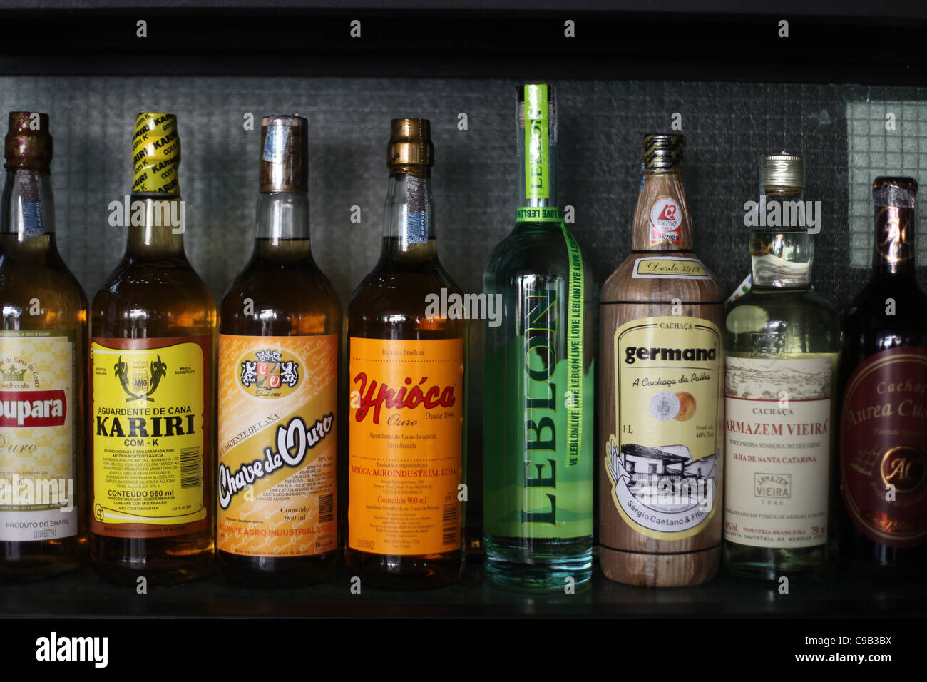 Rows of Cachaça bottles at Academia da Cachaça in Leblon in Rio de ...