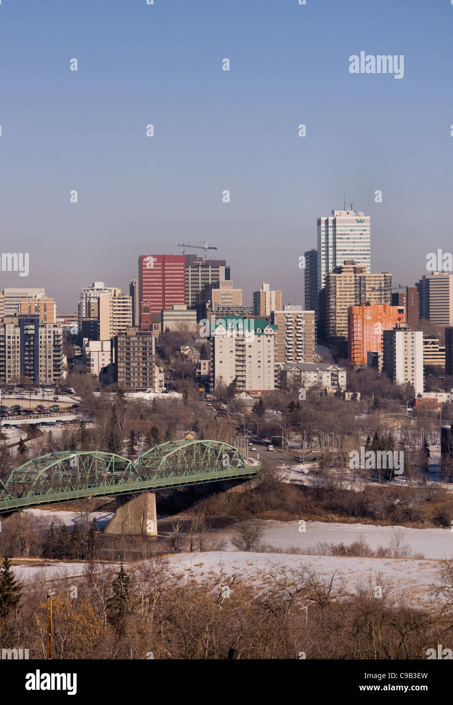 Edmonton skyline in winter from just south of the North Saskatchewan ...