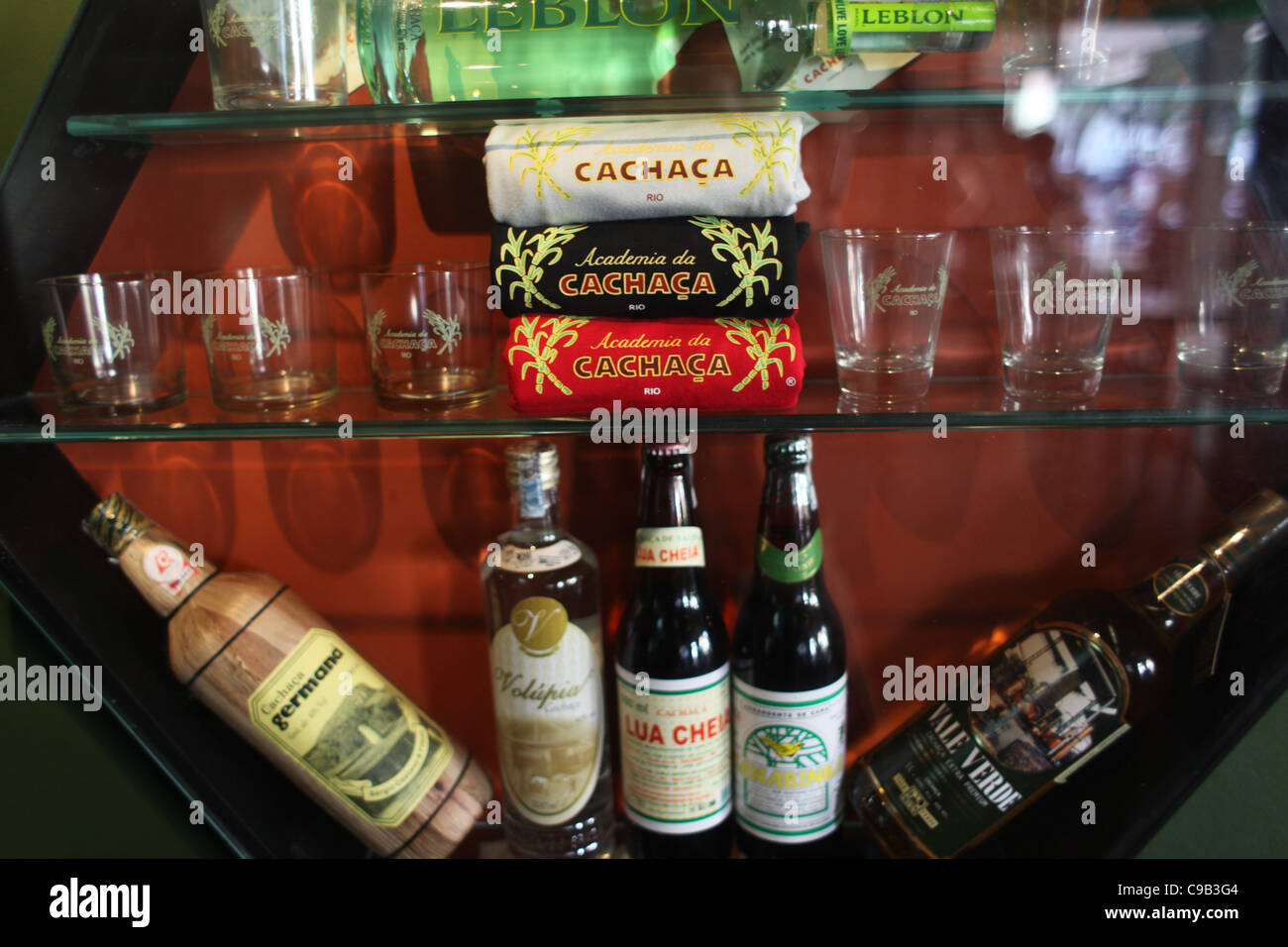 Rows of Cachaça bottles at Academia da Cachaça in Leblon in Rio de ...