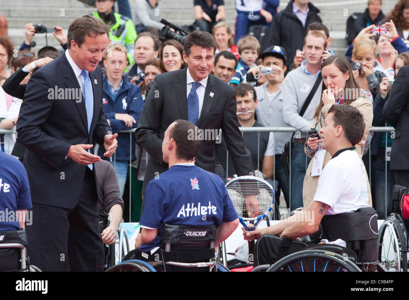 David Cameron and Sebastian Coe talking to wheelchair athletes on ...