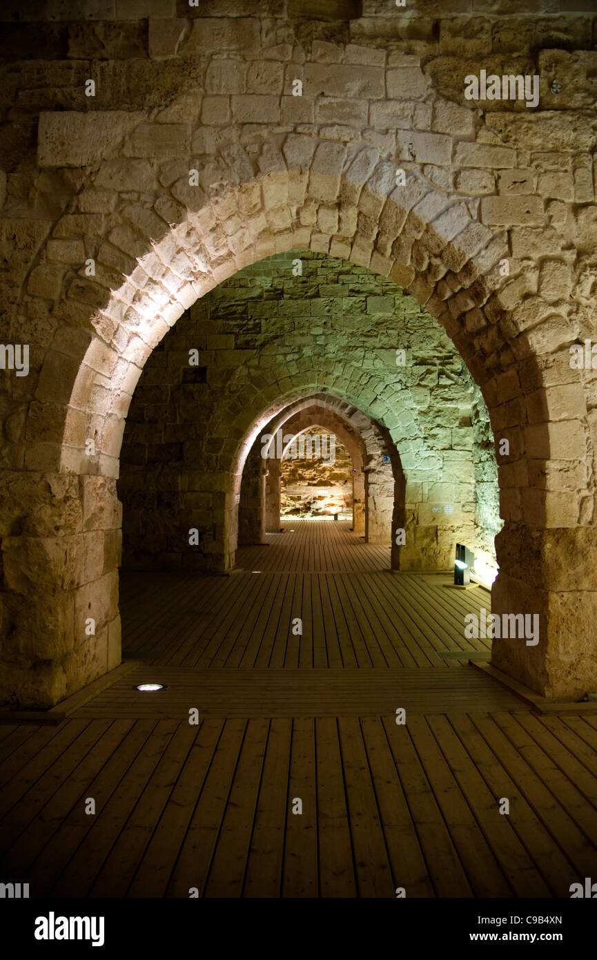 Arched stone vaulted ceilings form crusader knights' halls under the ...
