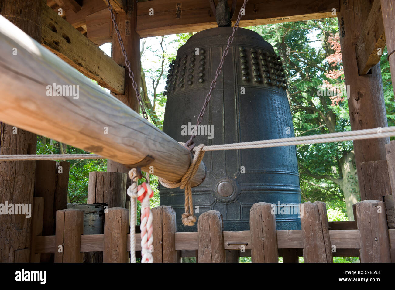 Ancient Temple bell in the Zen Buddhist Temple at Kamakura, Japan Stock ...