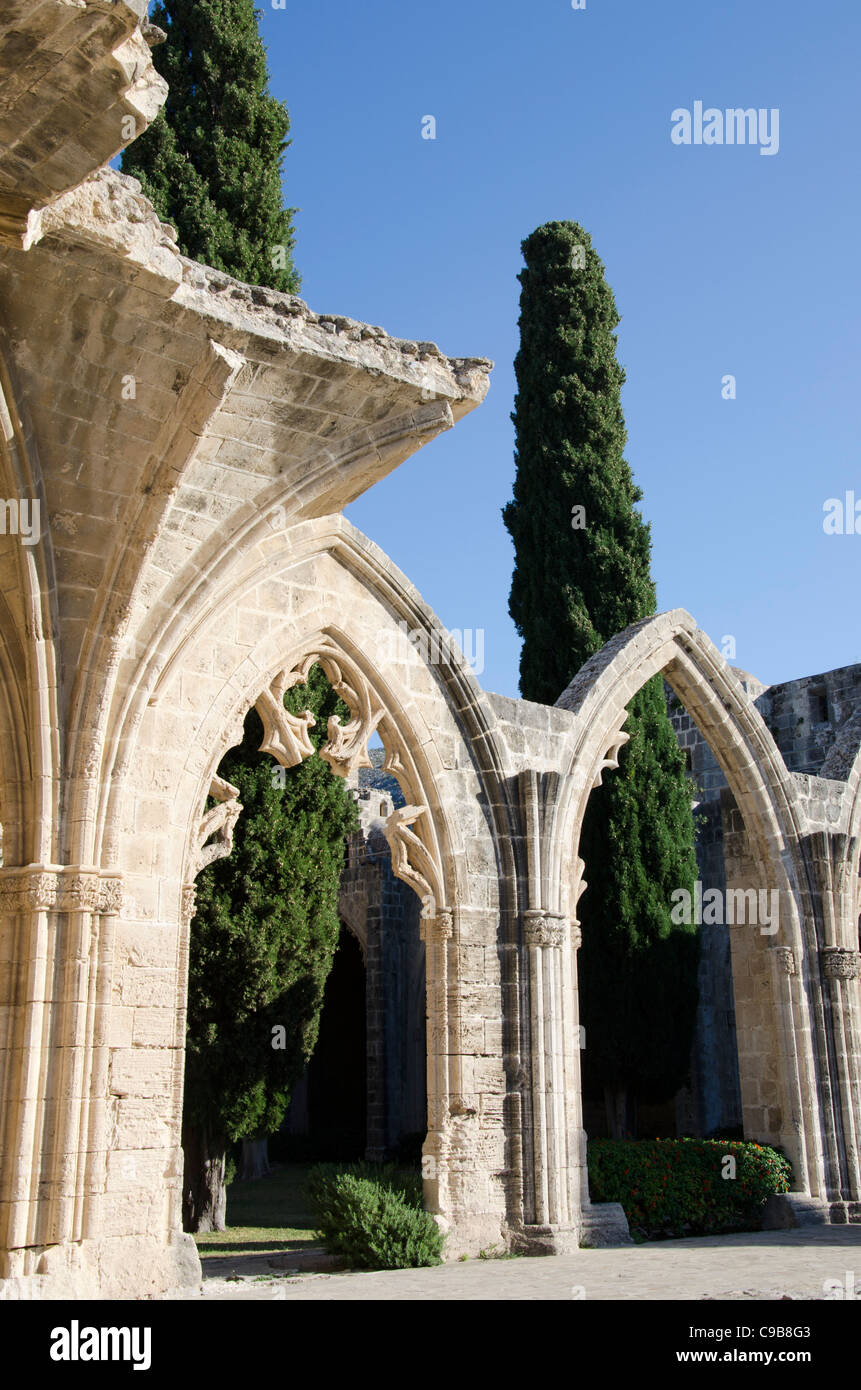 Gothis arches of Bellapais Abbey, Bellapais village, North Cyprus Stock ...