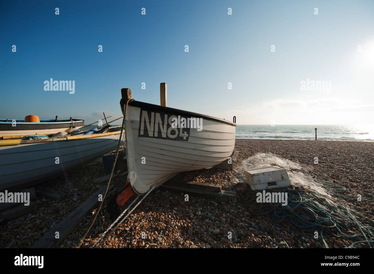 Beached fishing boats at Bexhill on Sea, East Sussex, England Stock ...