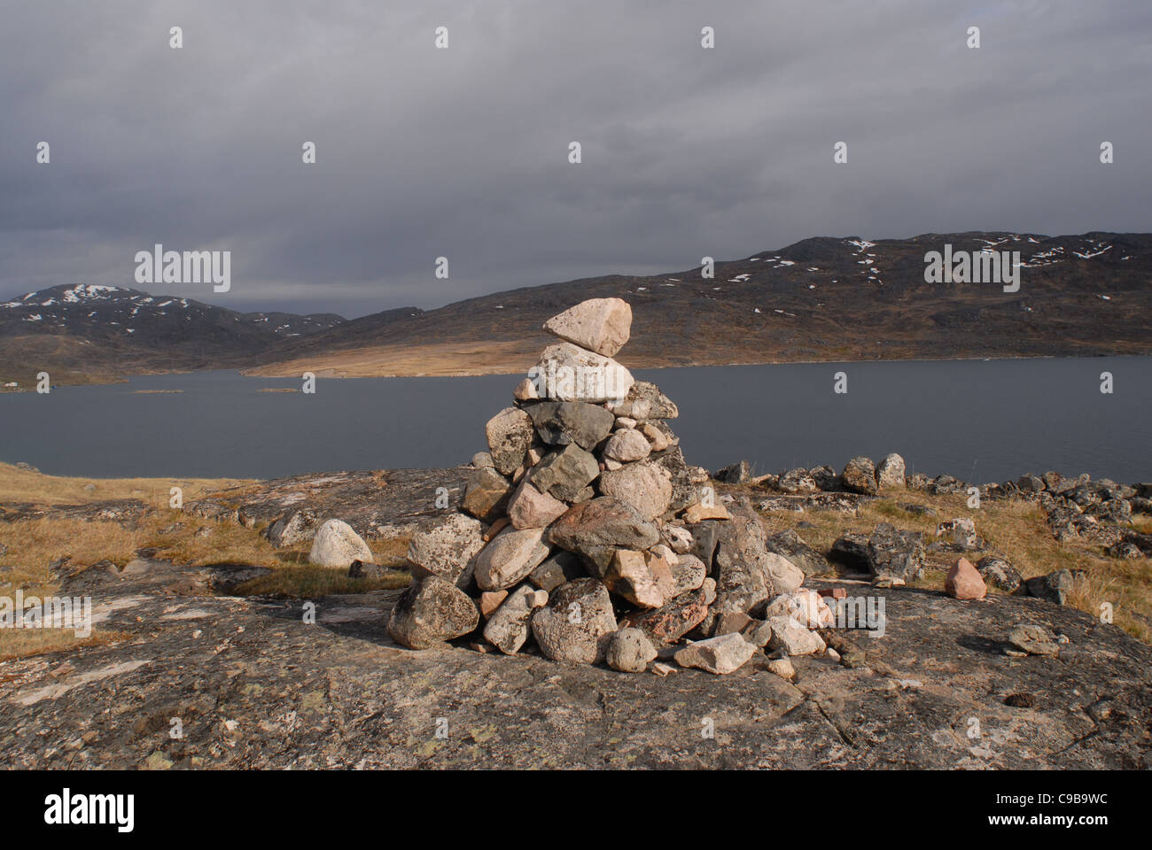 Rock pile at Hvalsoe in southern Greenland, Denmark. Traditionally ...