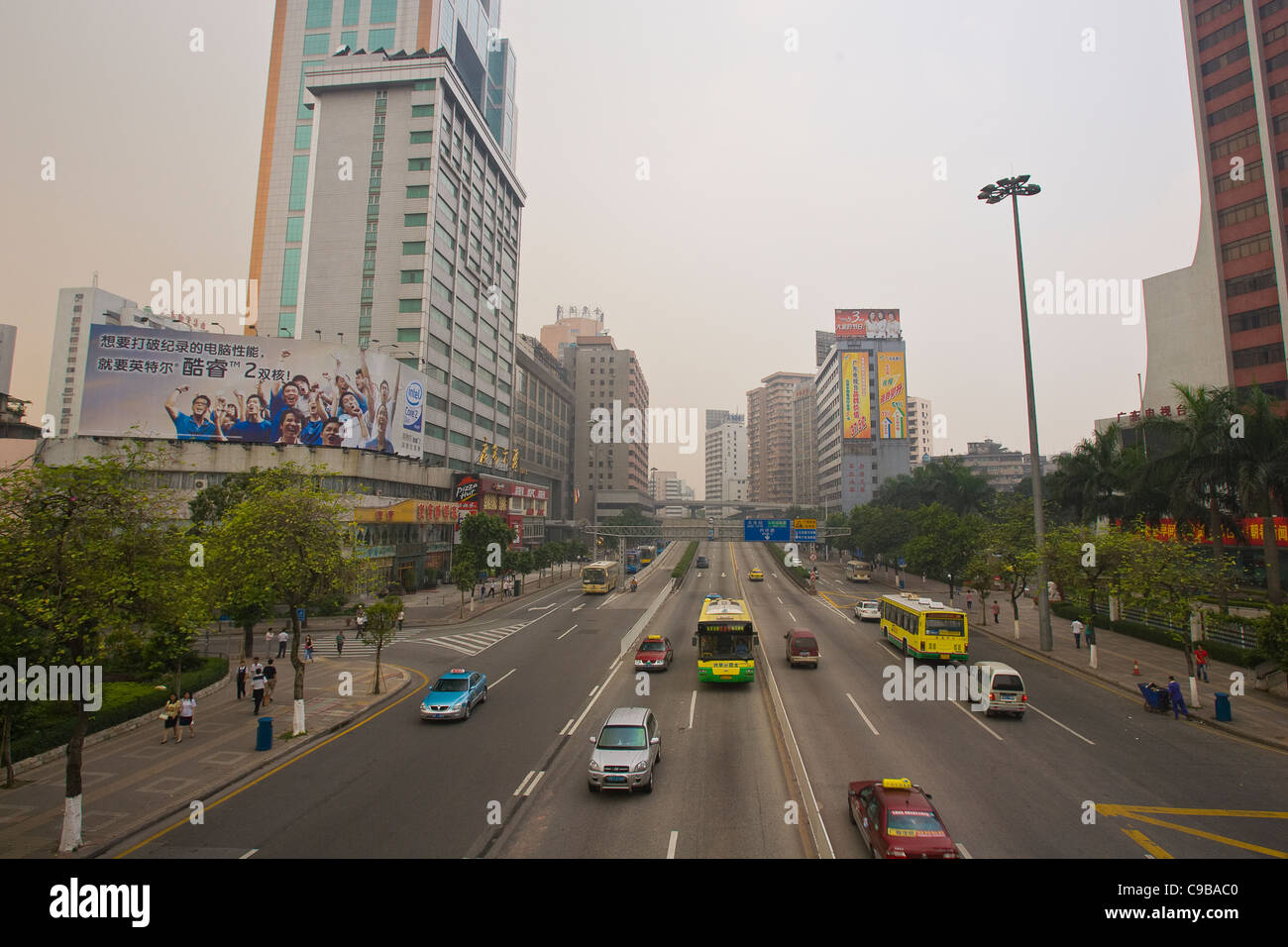 GUANGZHOU, GUANGDONG PROVINCE, CHINA - Traffic on main road in city of ...