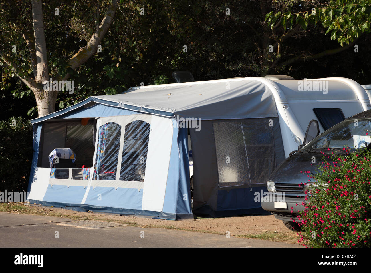 European caravan at a camping site in France Stock Photo - Alamy