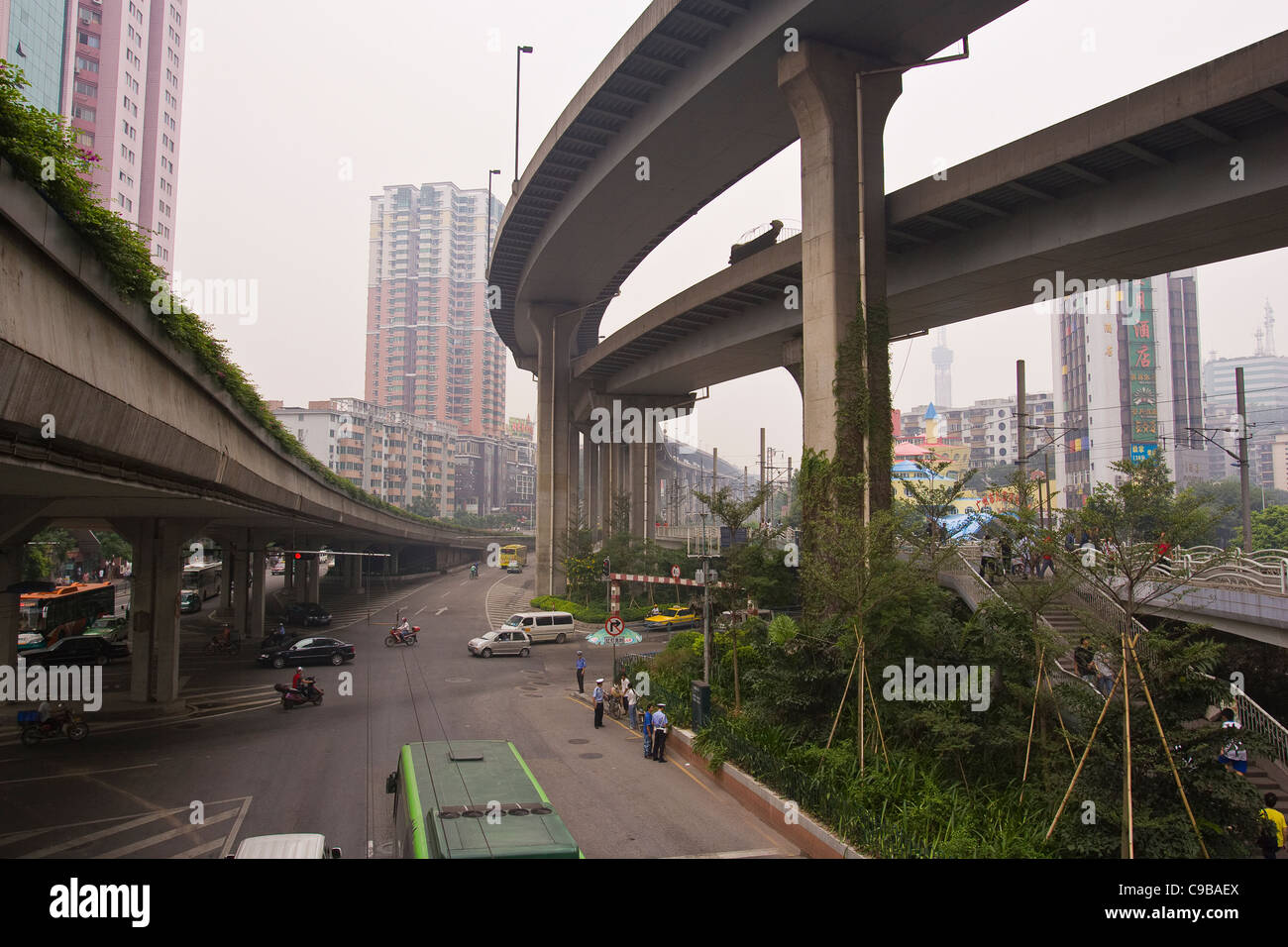 GUANGZHOU, GUANGDONG PROVINCE, CHINA - Traffic and elevated highways ...