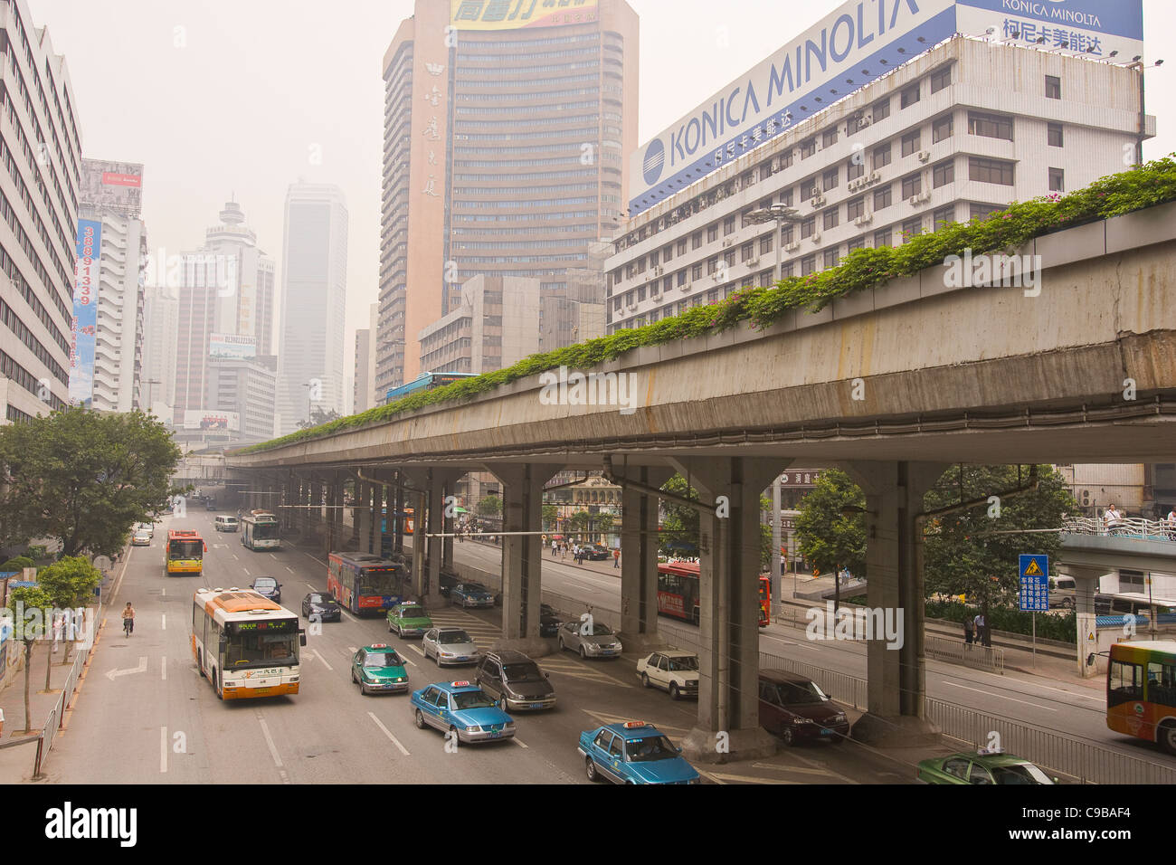 GUANGZHOU, GUANGDONG PROVINCE, CHINA - Traffic and elevated highways ...
