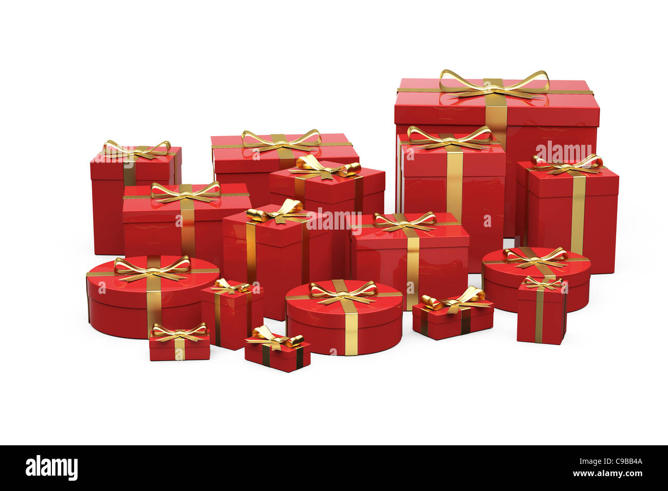 Red present box golden Cut Out Stock Images & Pictures - Alamy