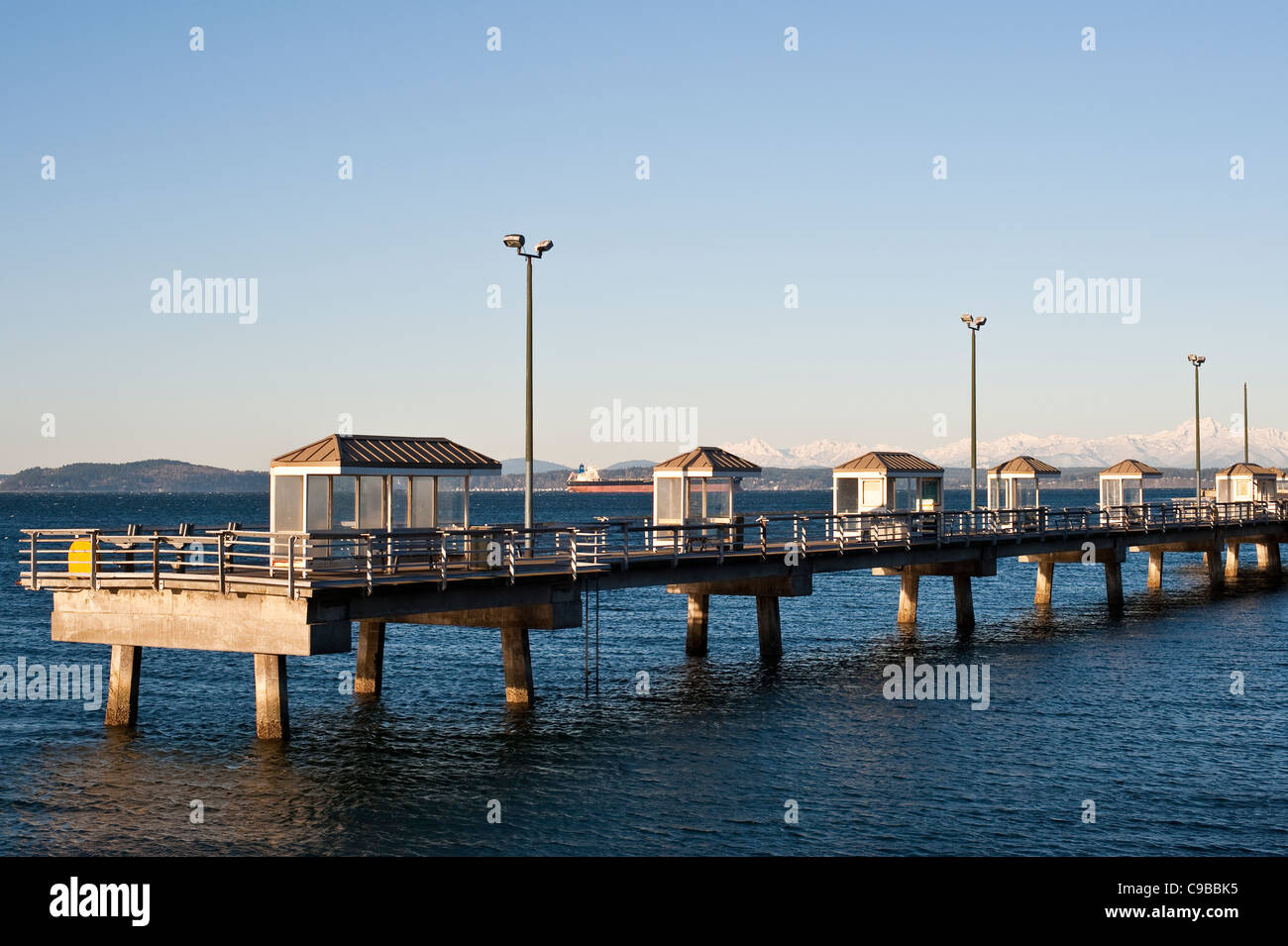 Puget Sound and the Olympic Mountains with waterfront fishing pier ...