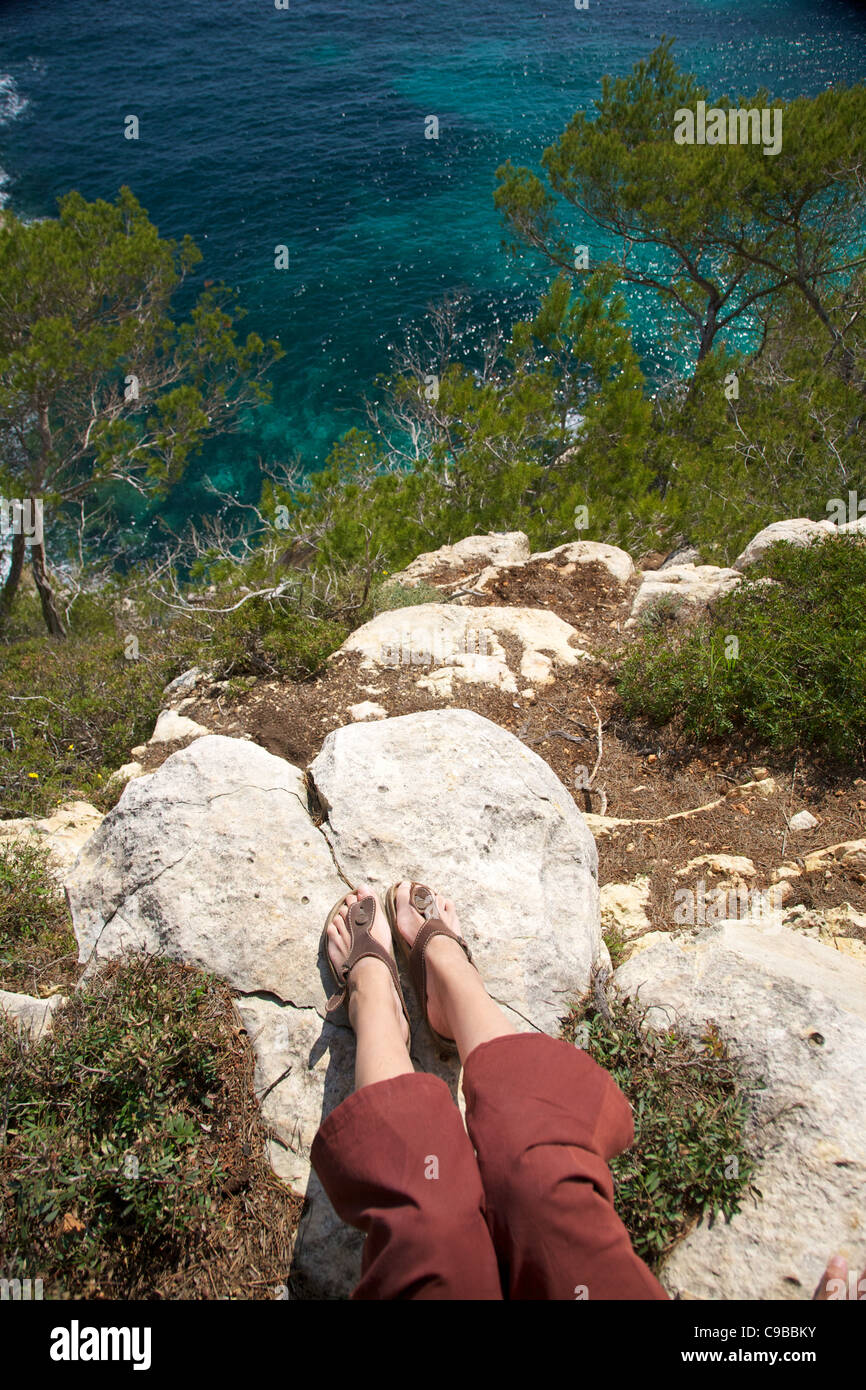 Woman on top at Menorca island in Spain Stock Photo - Alamy