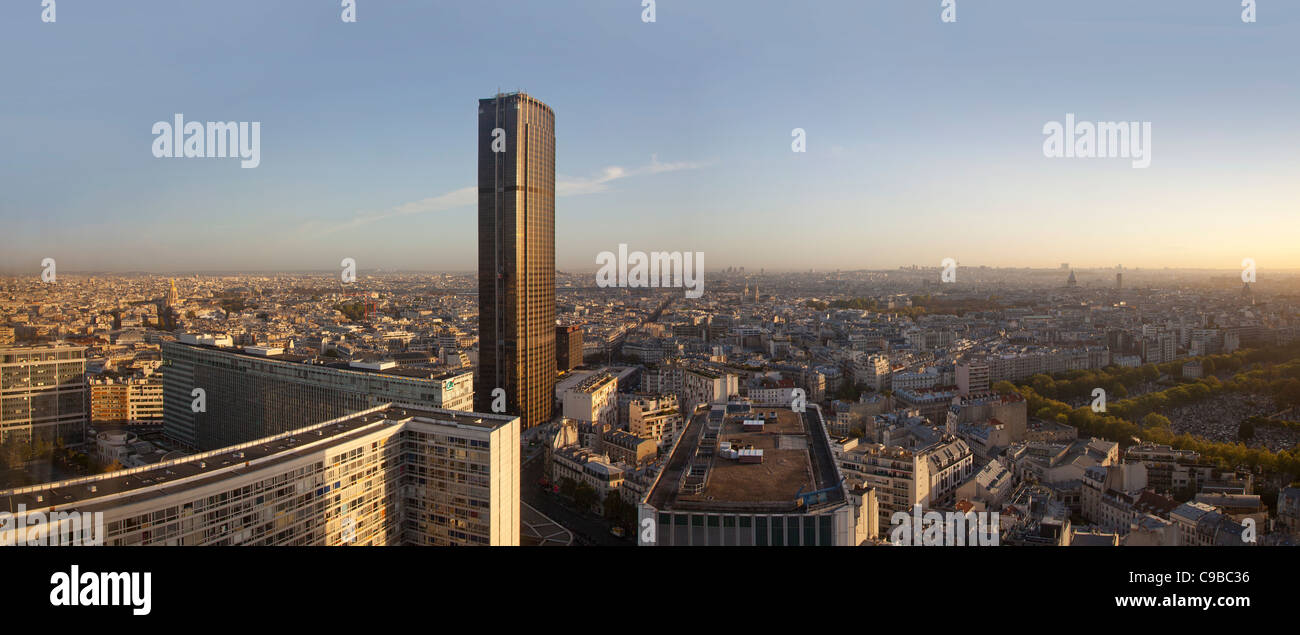 Panorama showing the Montparnasse Tower at dawn, the tallest skyscraper ...