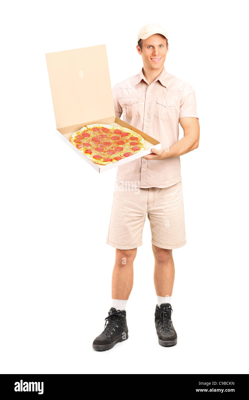 Full length portrait of a delivery boy, delivering a pizza Stock Photo ...
