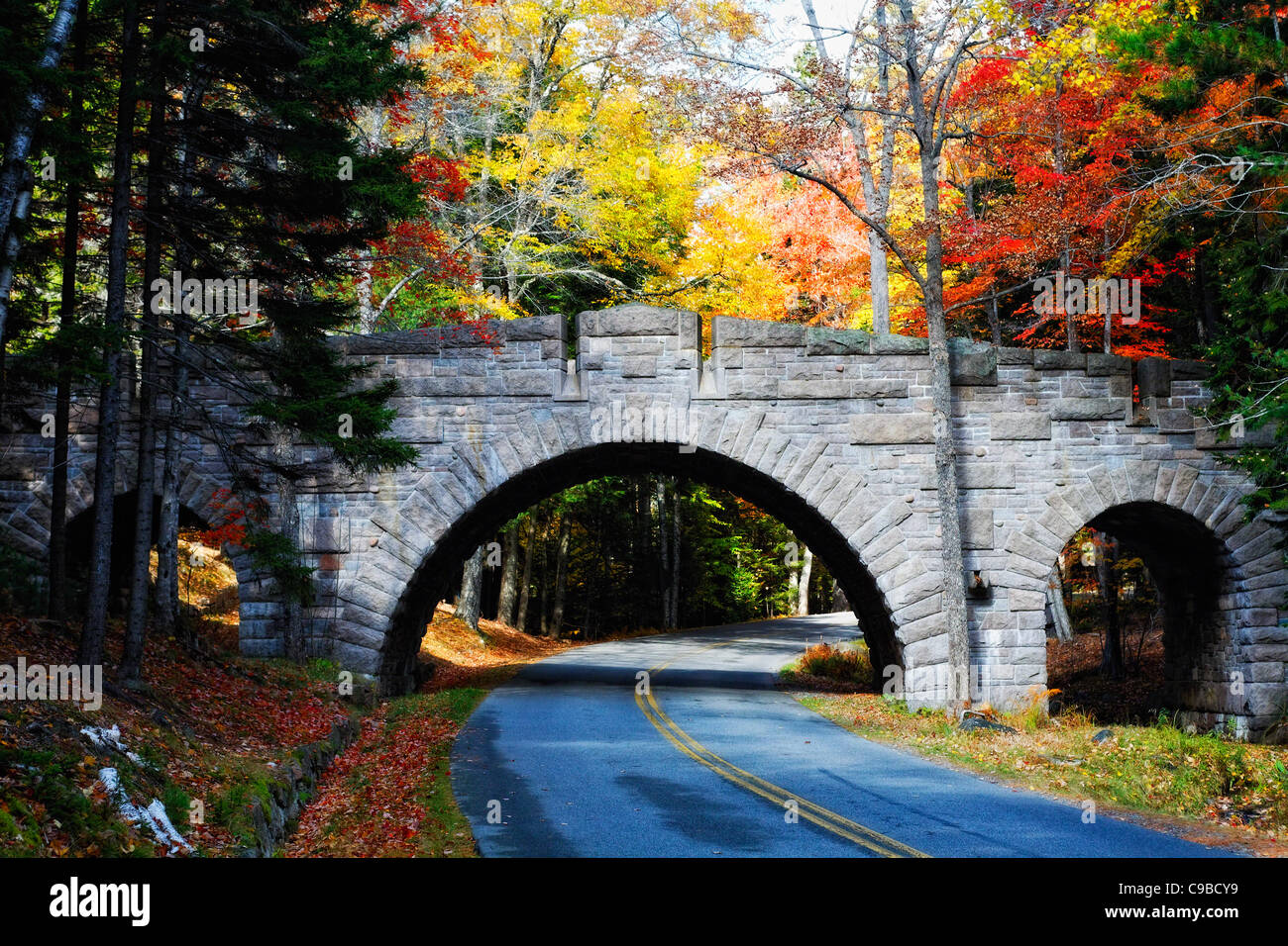 Stone Bridge over a Carriage Road, Acadia National Park, Maine Stock ...