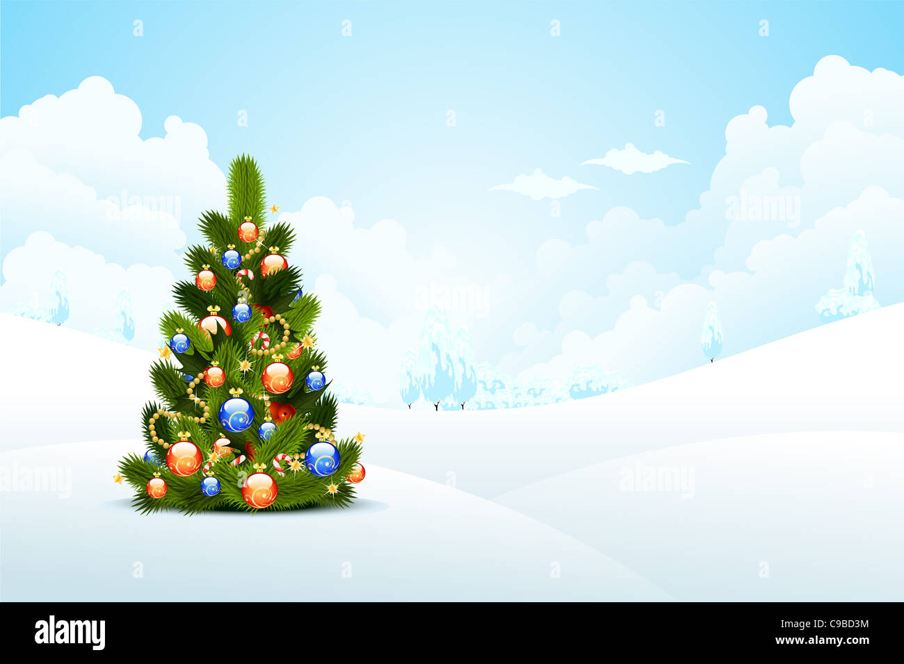 Winter Background with fir-tree and decoration for your design Stock ...