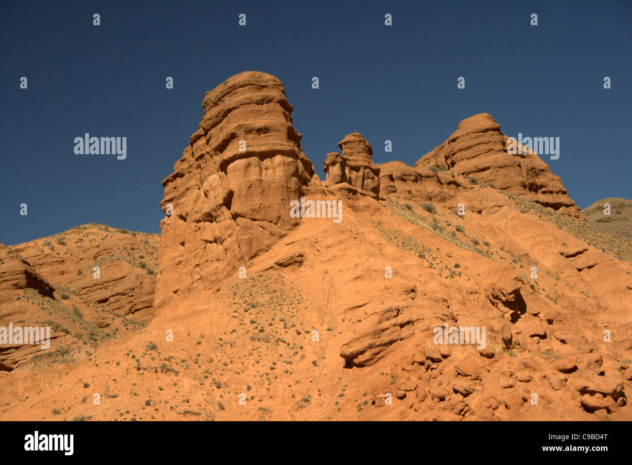Konorchok red sandstone rock formations, paleogene sediments, Kyrgyz ...