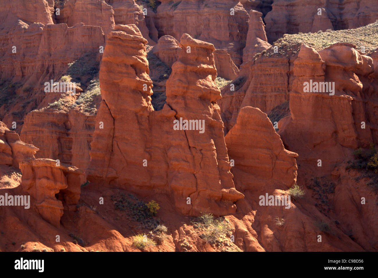 Konorchok red sandstone rock formations, paleogene sediments, Kyrgyz ...