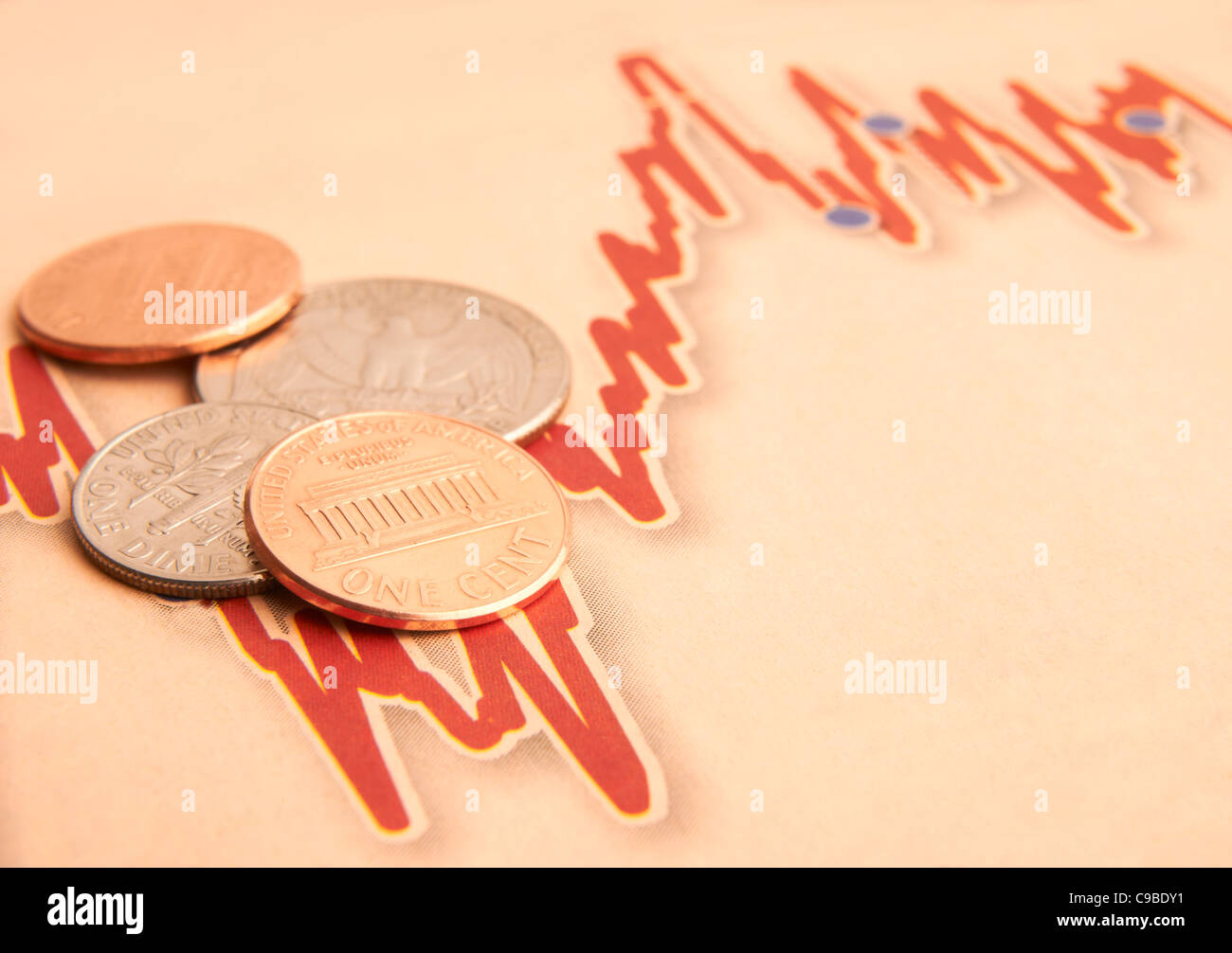 American coins on fluctuating graph with space for copy Stock Photo - Alamy