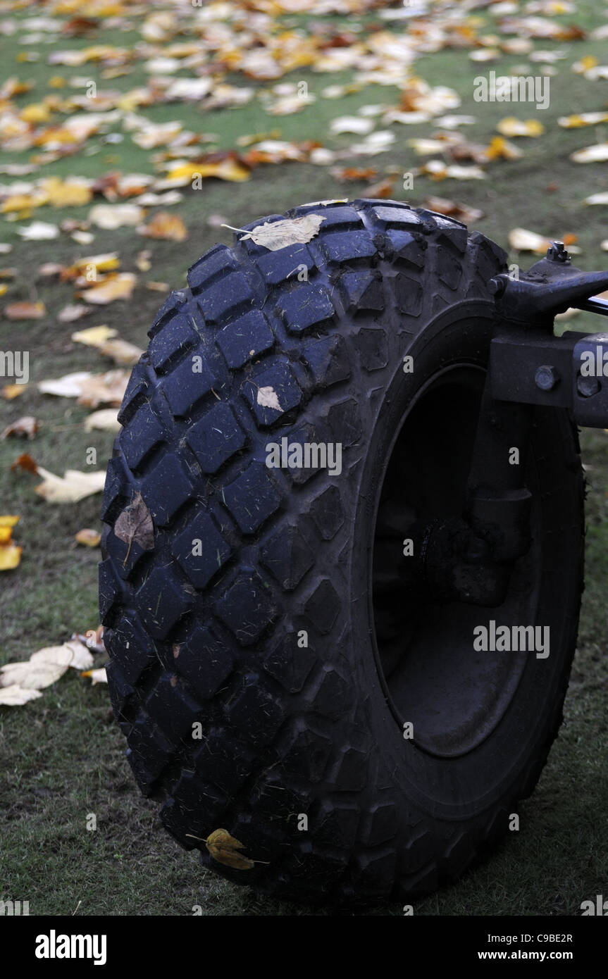 Front offside tractor wheel with leaves showing steering assembly Stock ...
