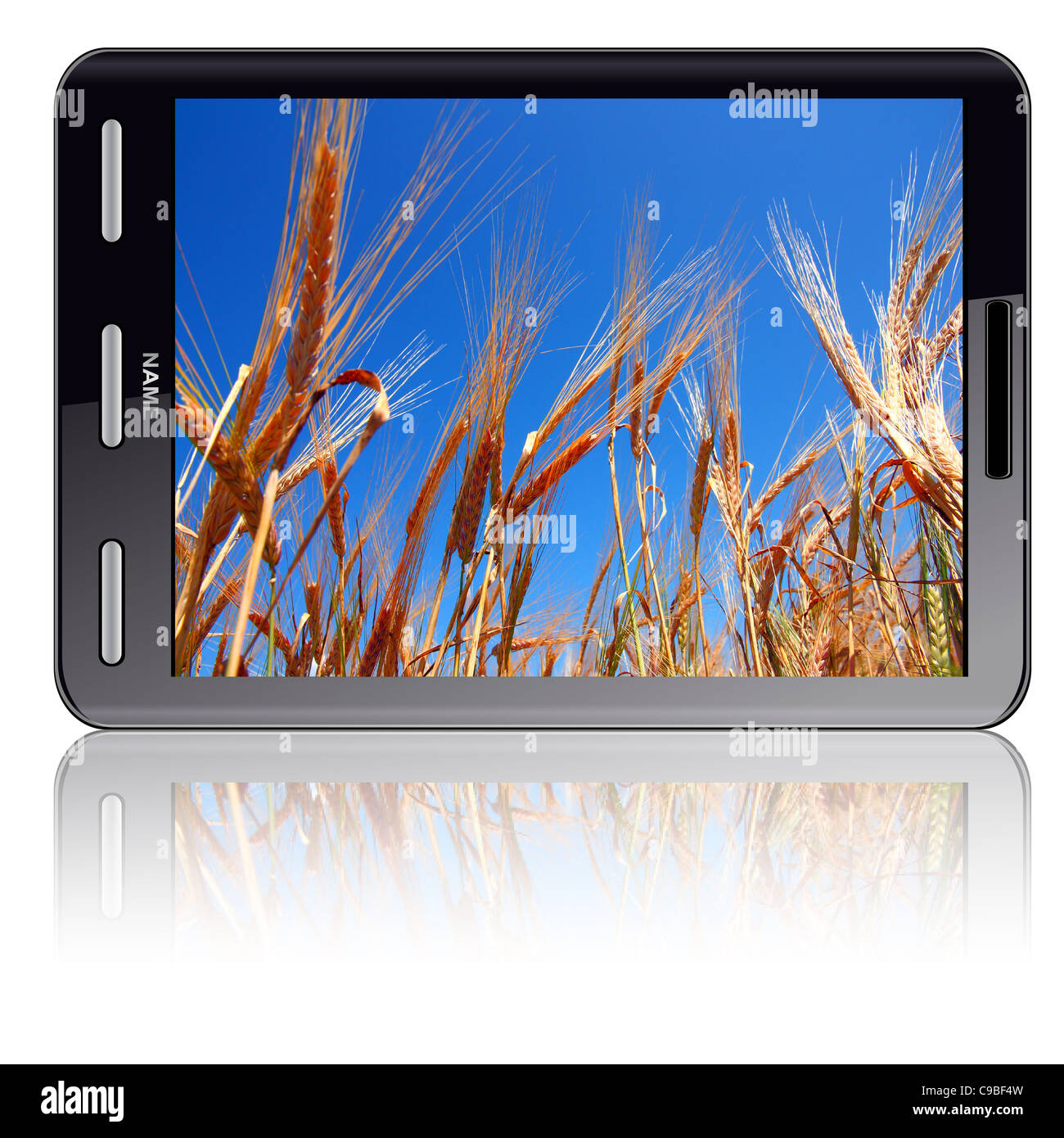 Vertical Tablet computer isolated on the white background. Screen saver ...