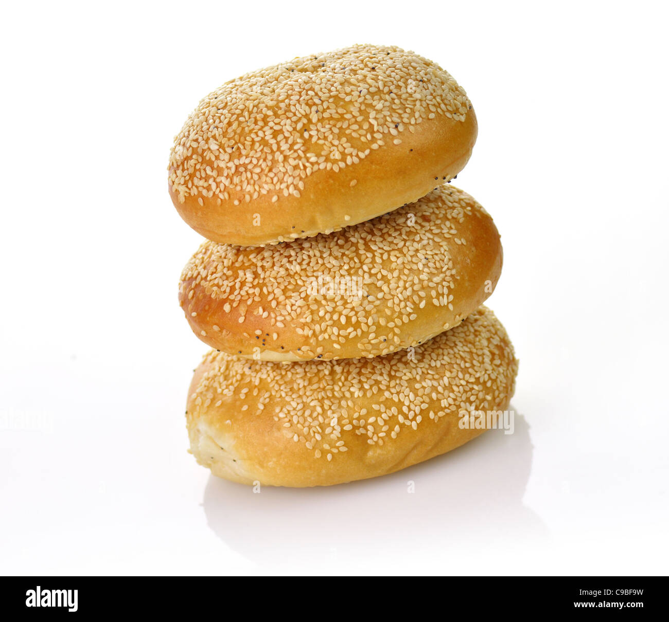a fresh breakfast sesame rolls on a white background Stock Photo - Alamy