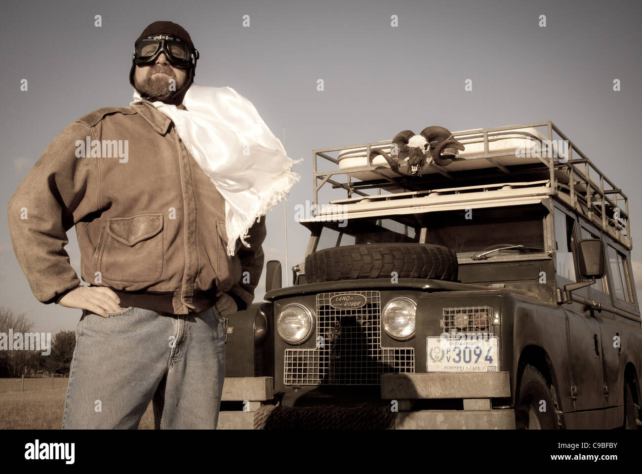 Pilot in front of Land Rover Stock Photo - Alamy
