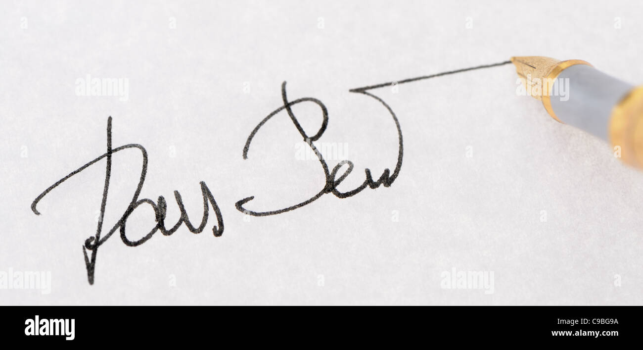 The signature close up and fountain pen. Selective focus Stock Photo ...
