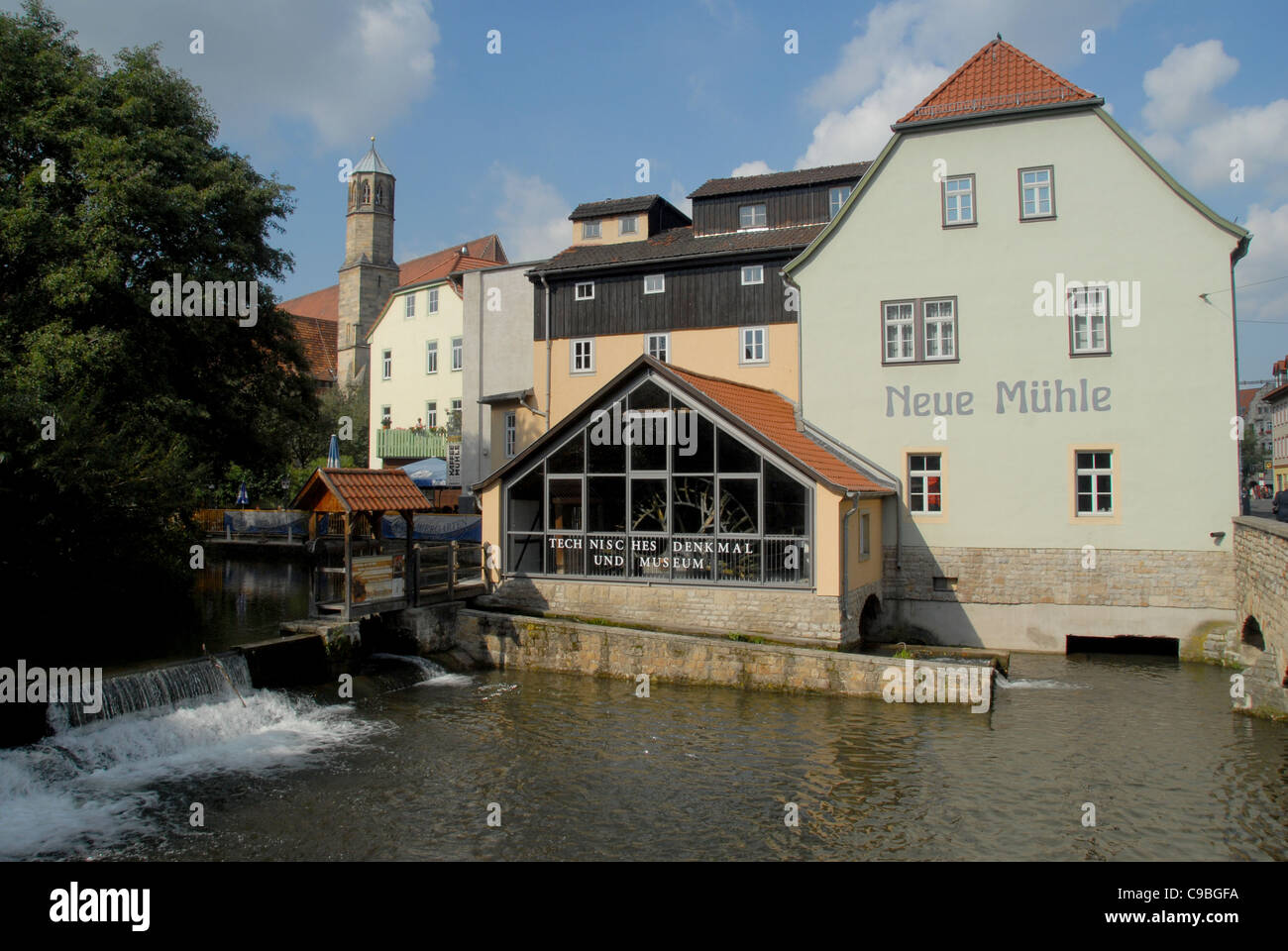 Gera river with new water mill, today a museum, in the town centre of ...