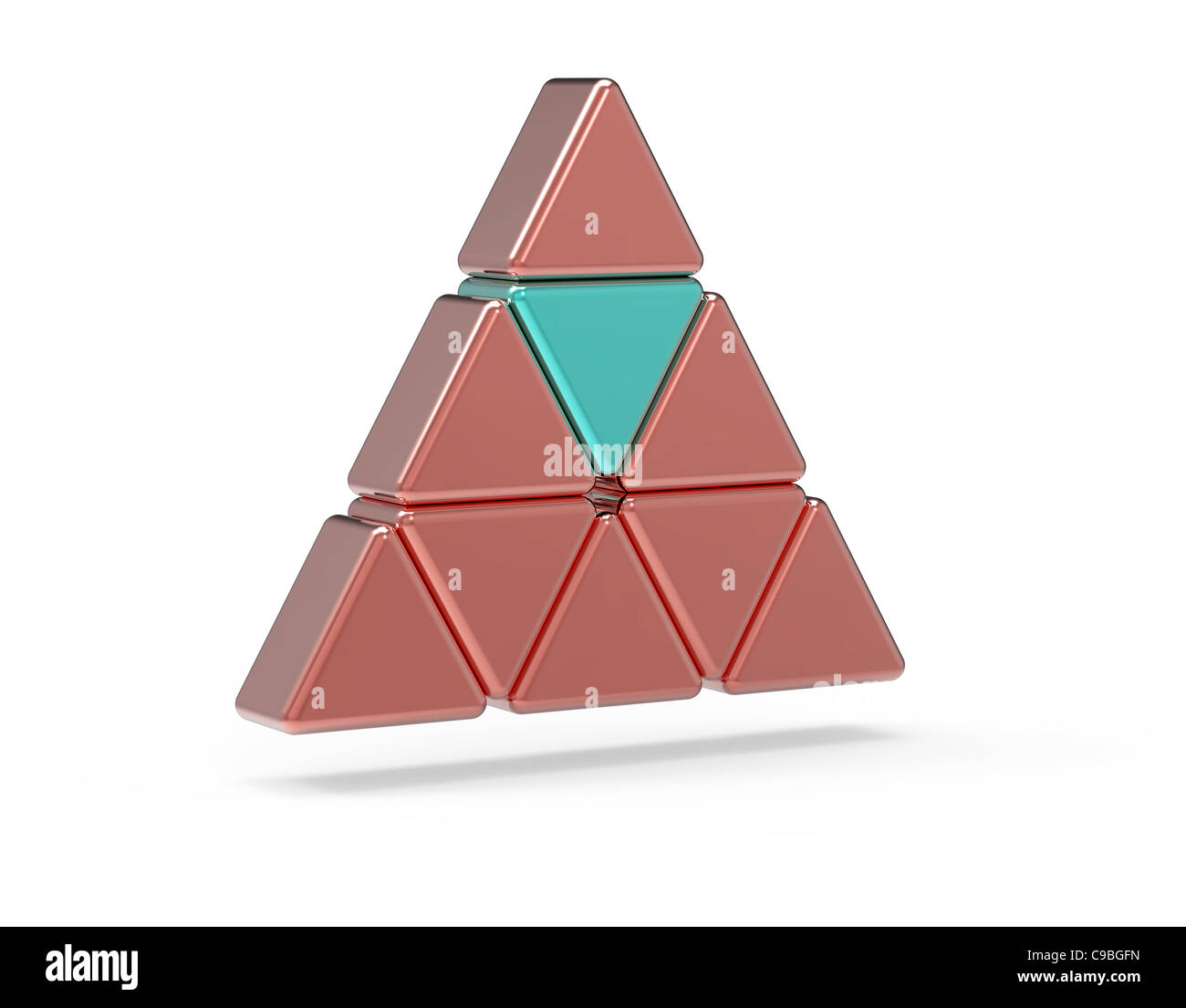 abstract system of yellow and blue metal triangles on a white ...