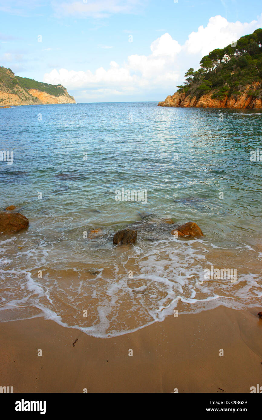 Waves breaking on sandy shore. Cala Aiguablava. Costa Brava. Girona ...