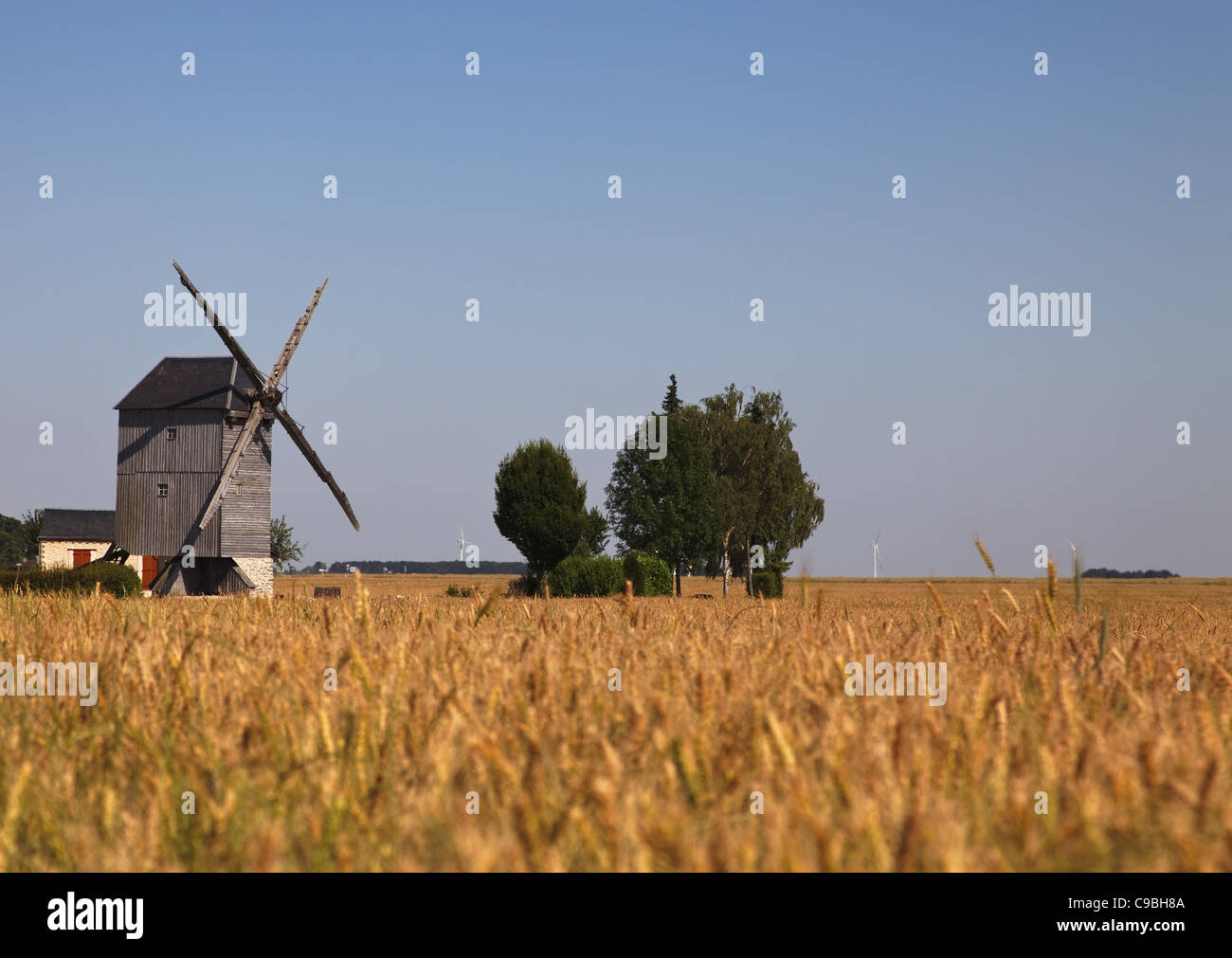 Plain landscape with a traditional windmill in Eure & Loir region of ...