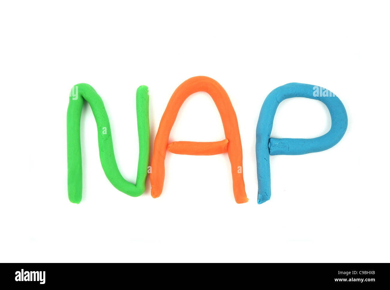 "Nap" written using child's clay isolated on a white background Stock ...