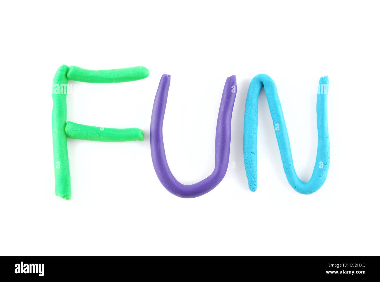 "Fun" written using child's clay isolated on a white background Stock ...