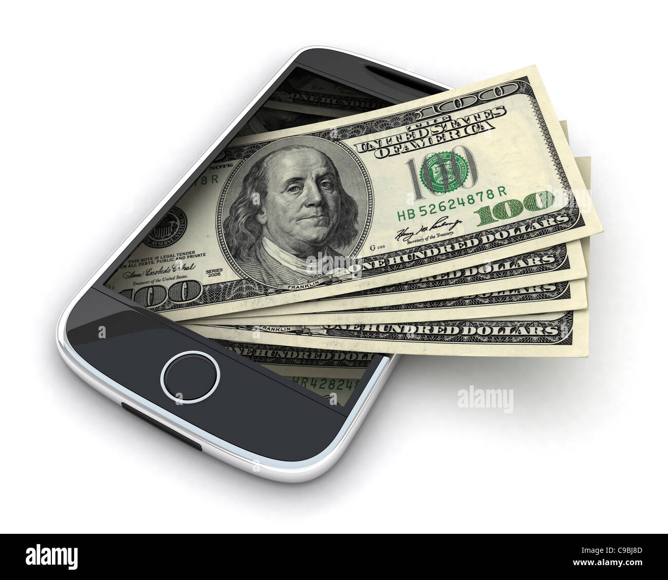 Phone and money on white background (done in 3d Stock Photo - Alamy