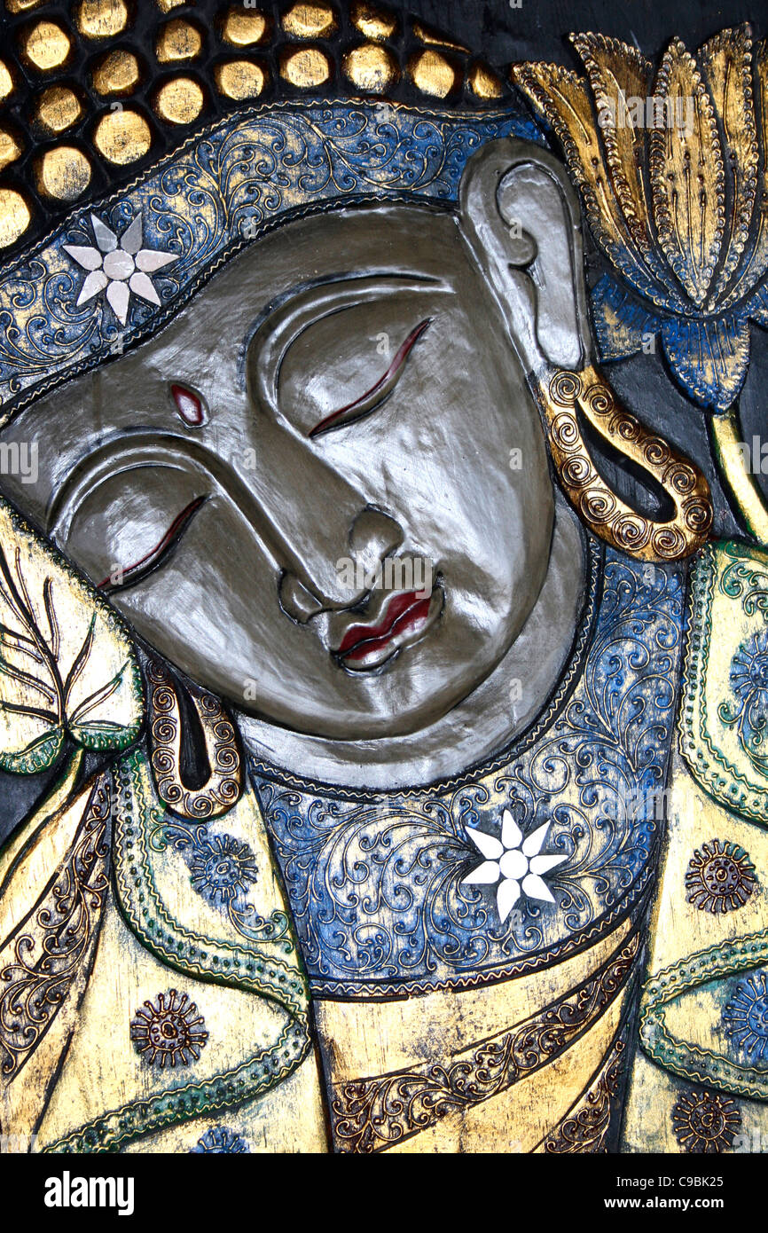 Traditional Painted Asian Artwork Of Buddha Stock Photo - Alamy