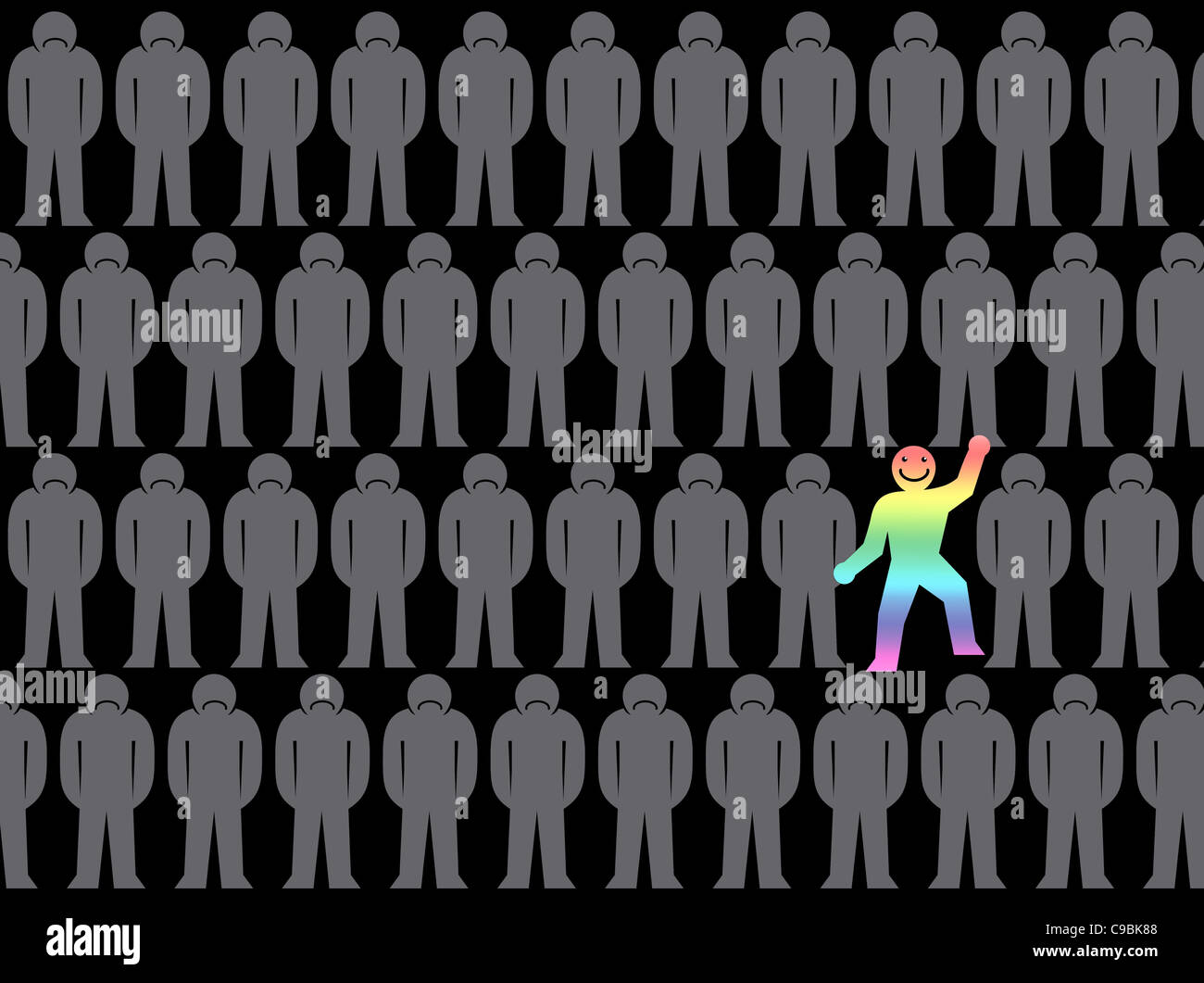 illlustration showing lots of symbolic unhappy people, including one ...