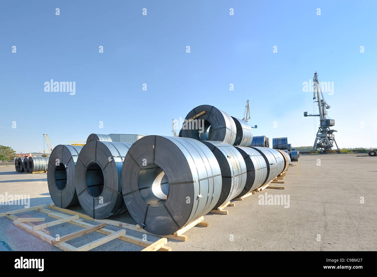 packed rolls of steel sheet Stock Photo - Alamy