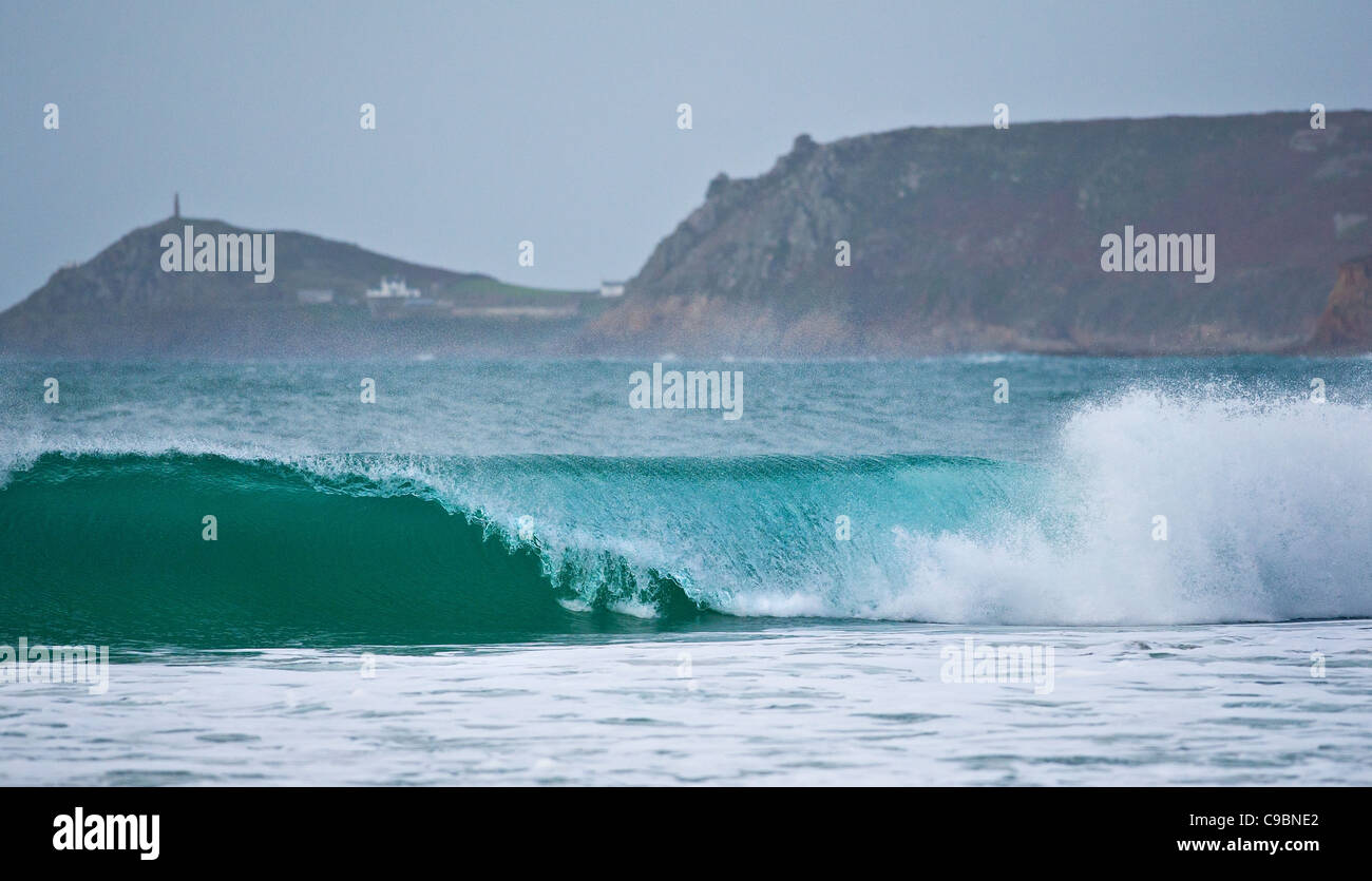 Waves in Sennen in Cornwall Stock Photo - Alamy