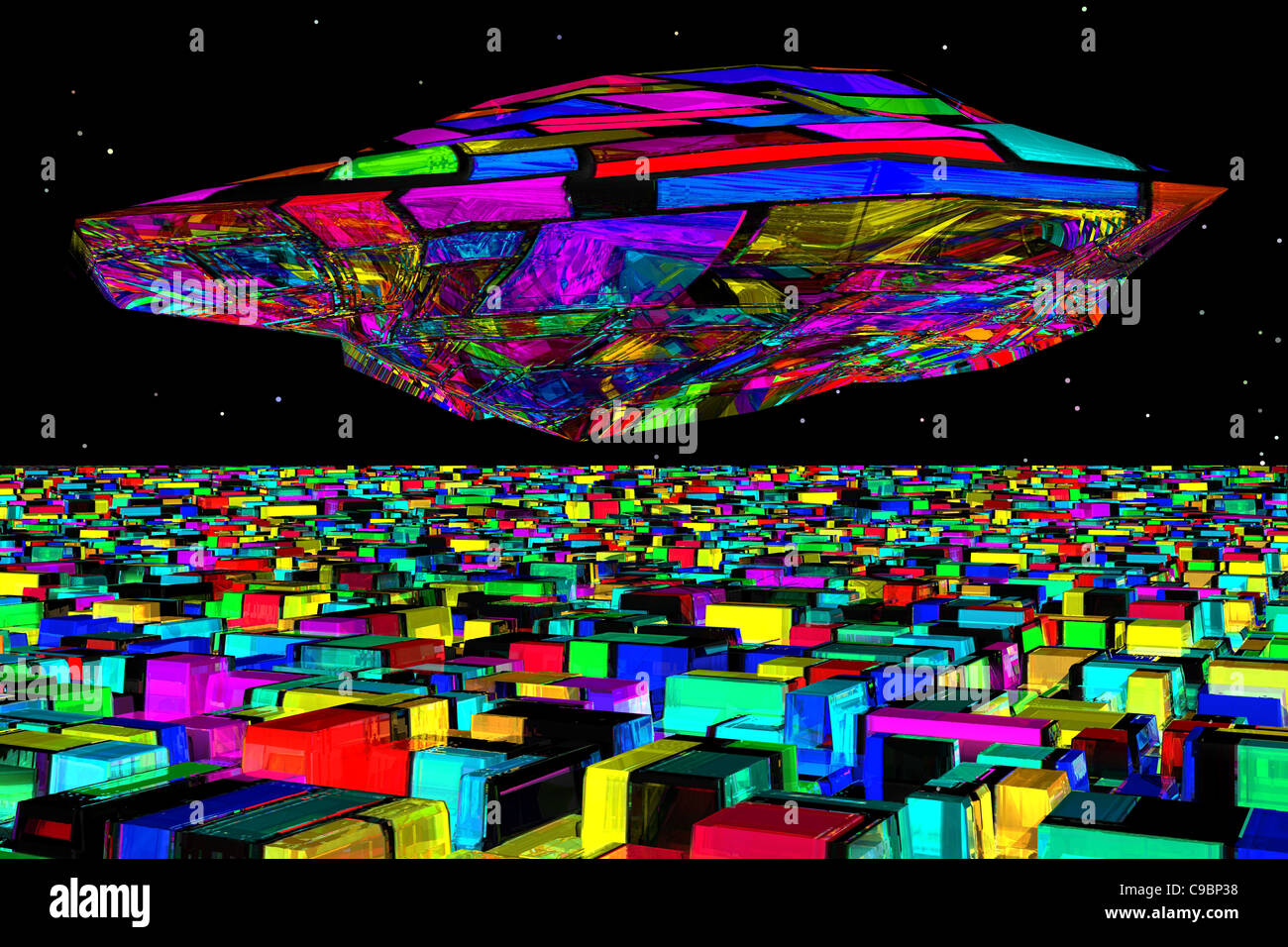 Large Spaceship Over City At Night Stock Photo - Alamy