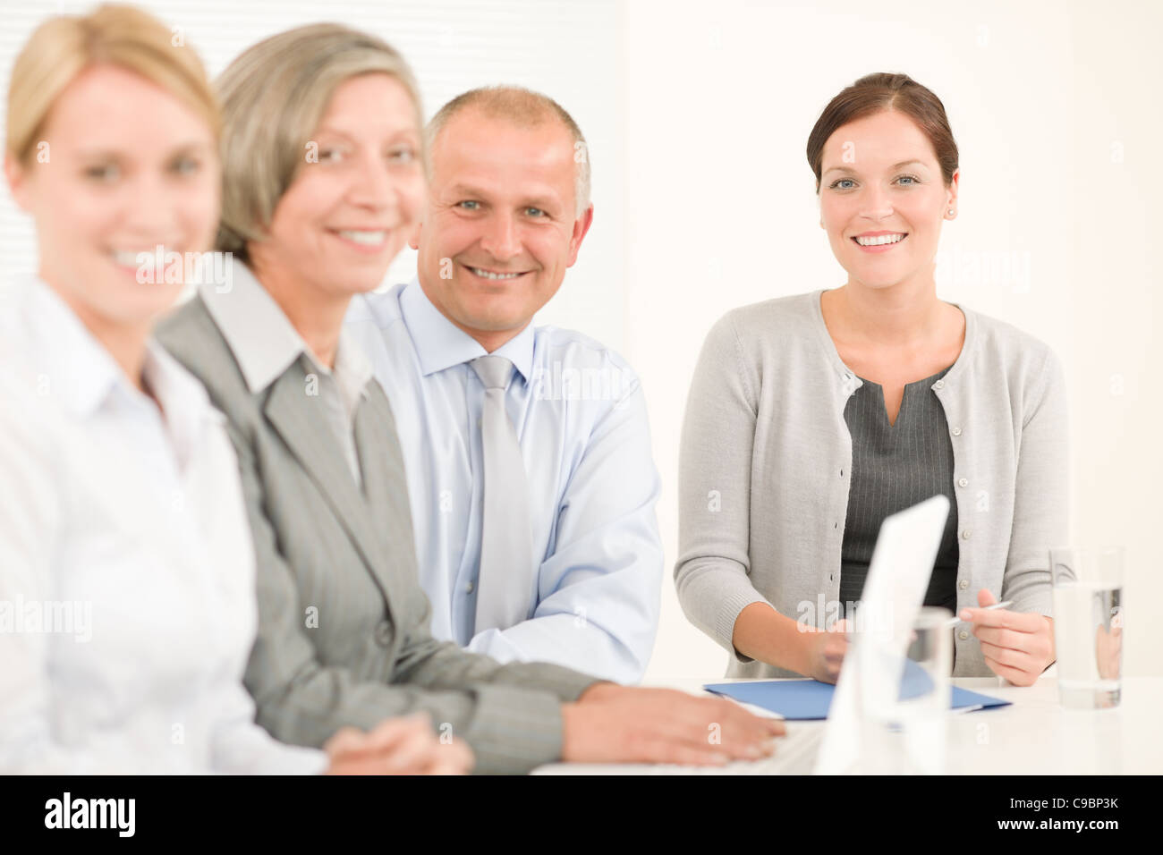 Business team attractive businesswomen with happy colleagues working ...
