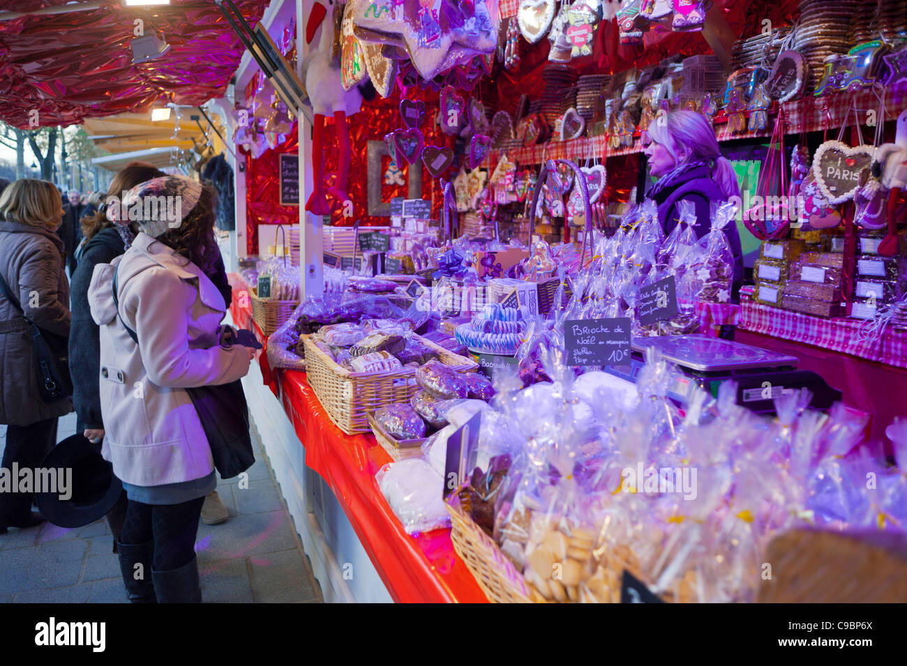 Paris, France, Woman Shopping in Champs Elysees French Christmas Market ...