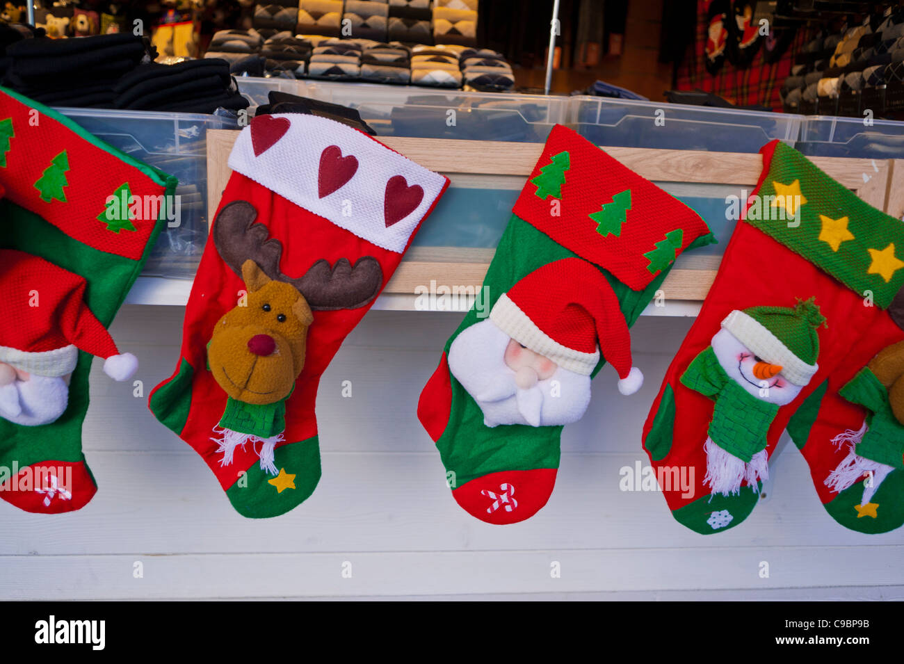Paris, France, Detail, Christmas Stockings on Display in Champs Elysees ...