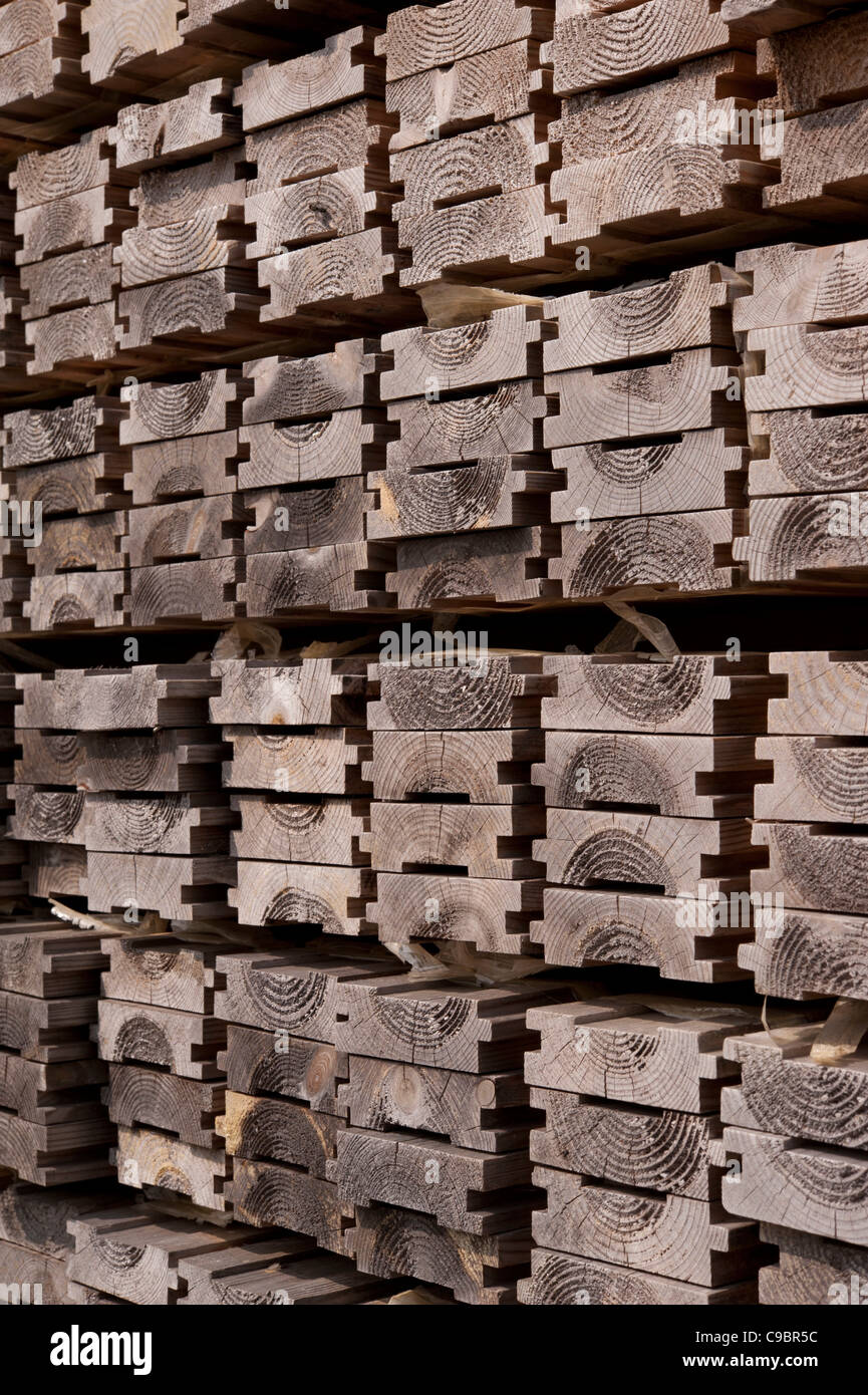 Stack of sawn timber ready for fence building, Surrey, UK Stock Photo ...