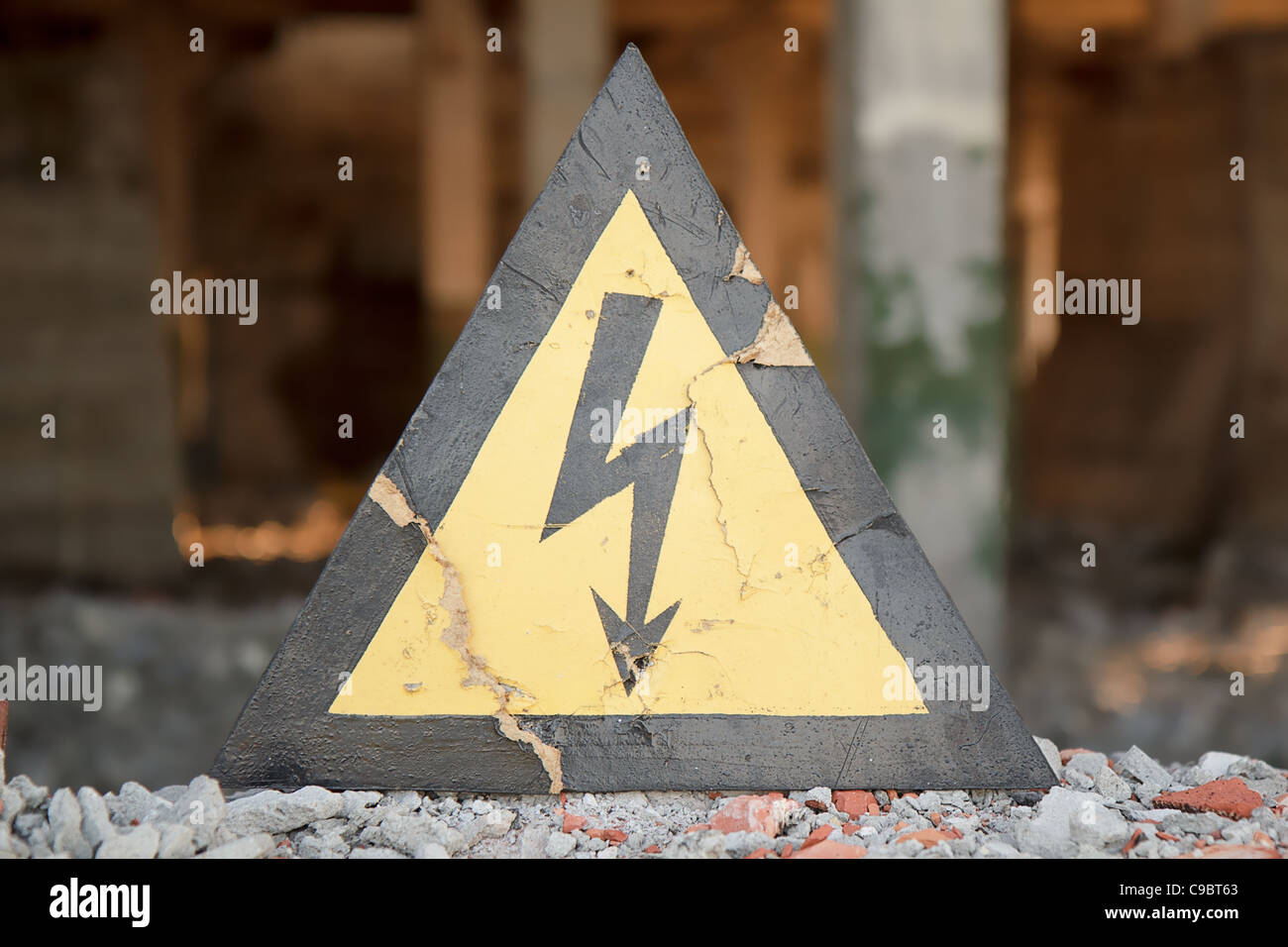 triangular danger warning sign. "caution high voltage Stock Photo - Alamy