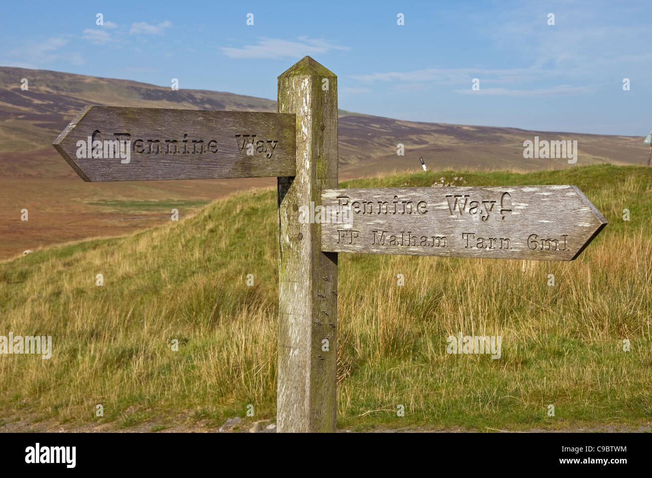 Close up of Pennine Way footpath path walk sign near Pen Y Ghent ...
