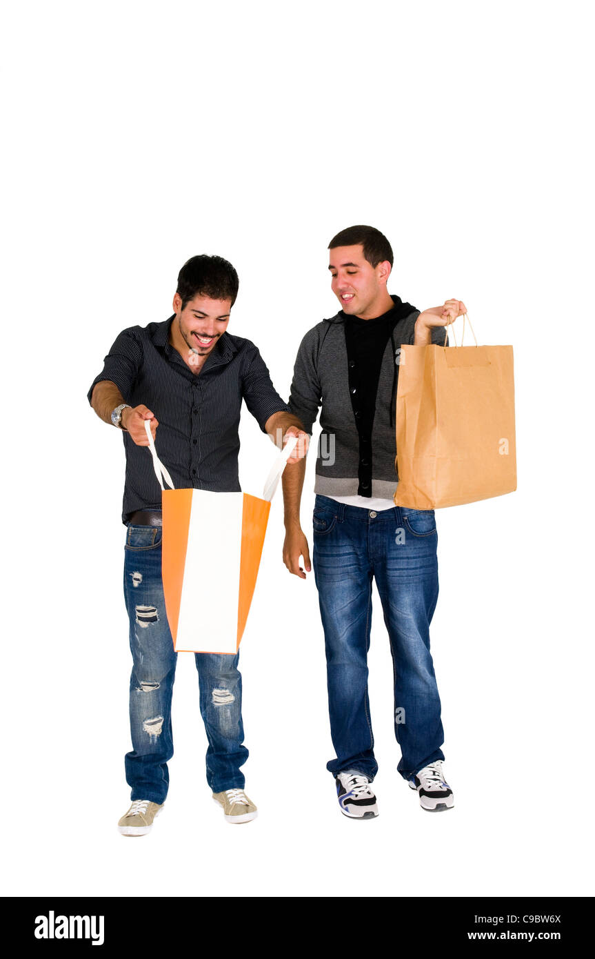 Two male friends out shopping together Stock Photo - Alamy