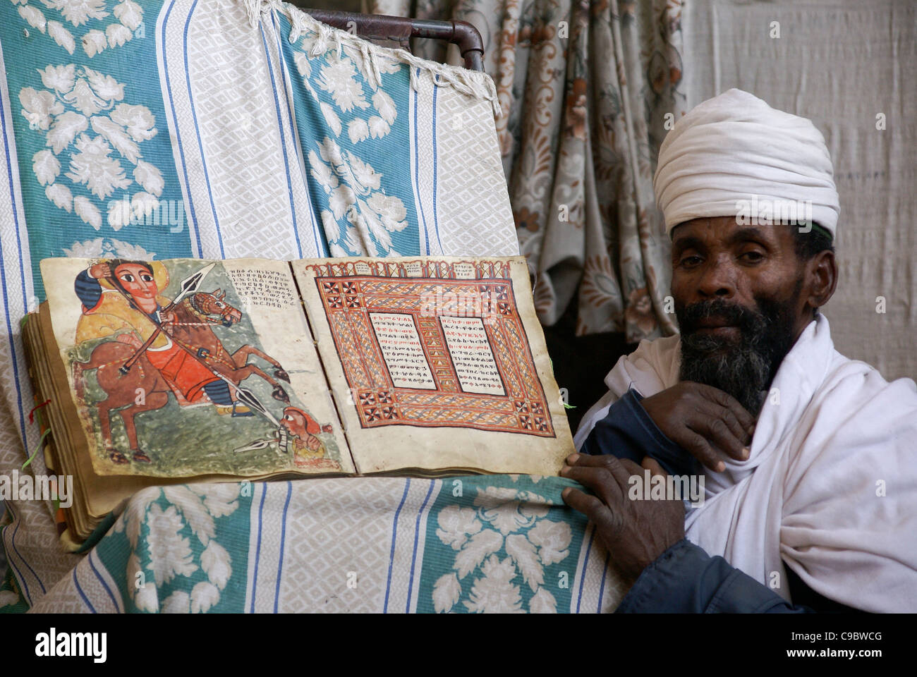 Illustrated Bible on display at Bete Maryam (House of Mary), a ...