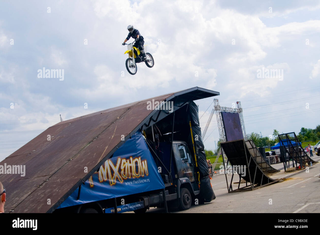 Stunt style - motorcycles trick Stock Photo - Alamy
