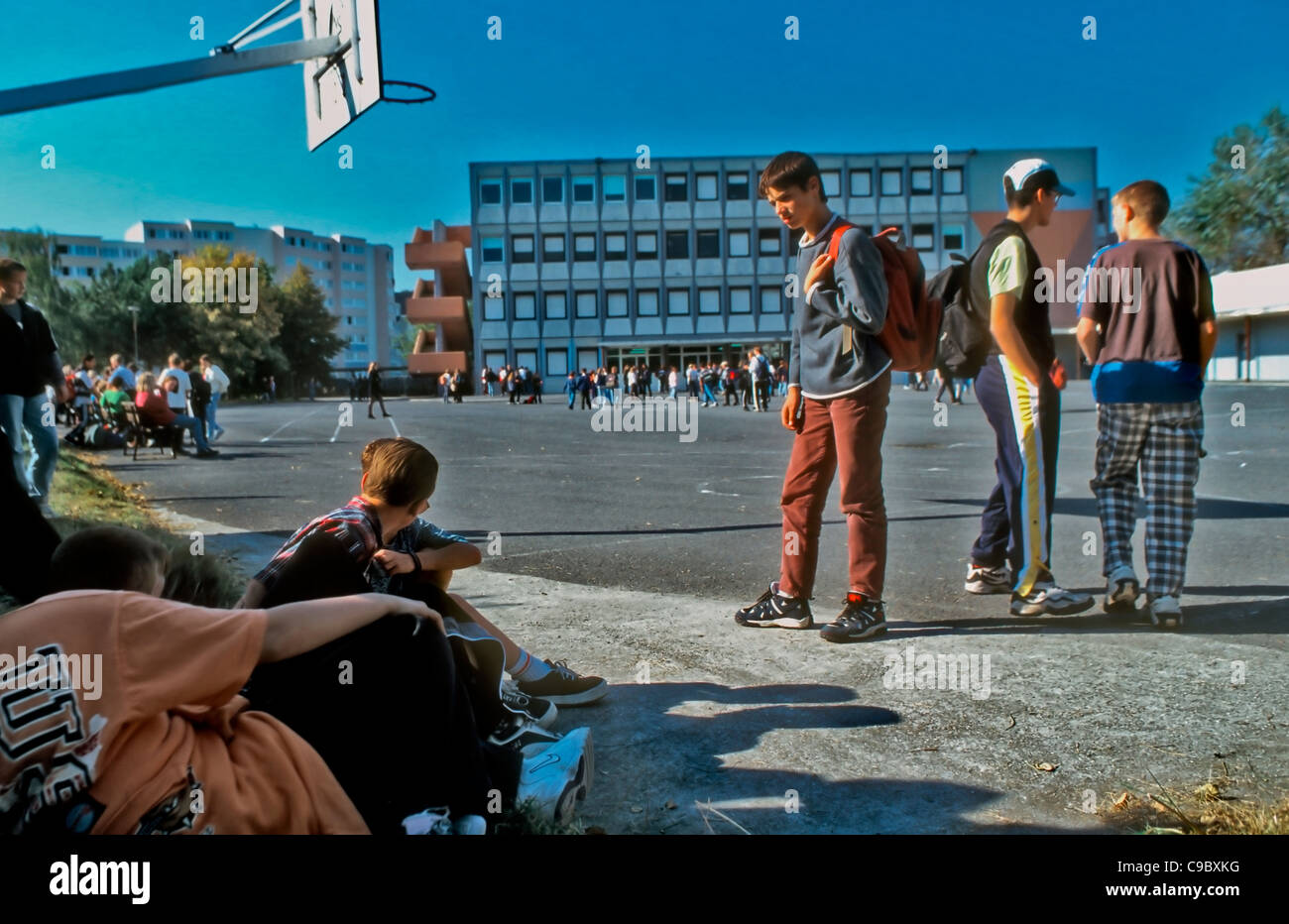 Seclin, France, Group French High School Students, Hanging Around Back ...